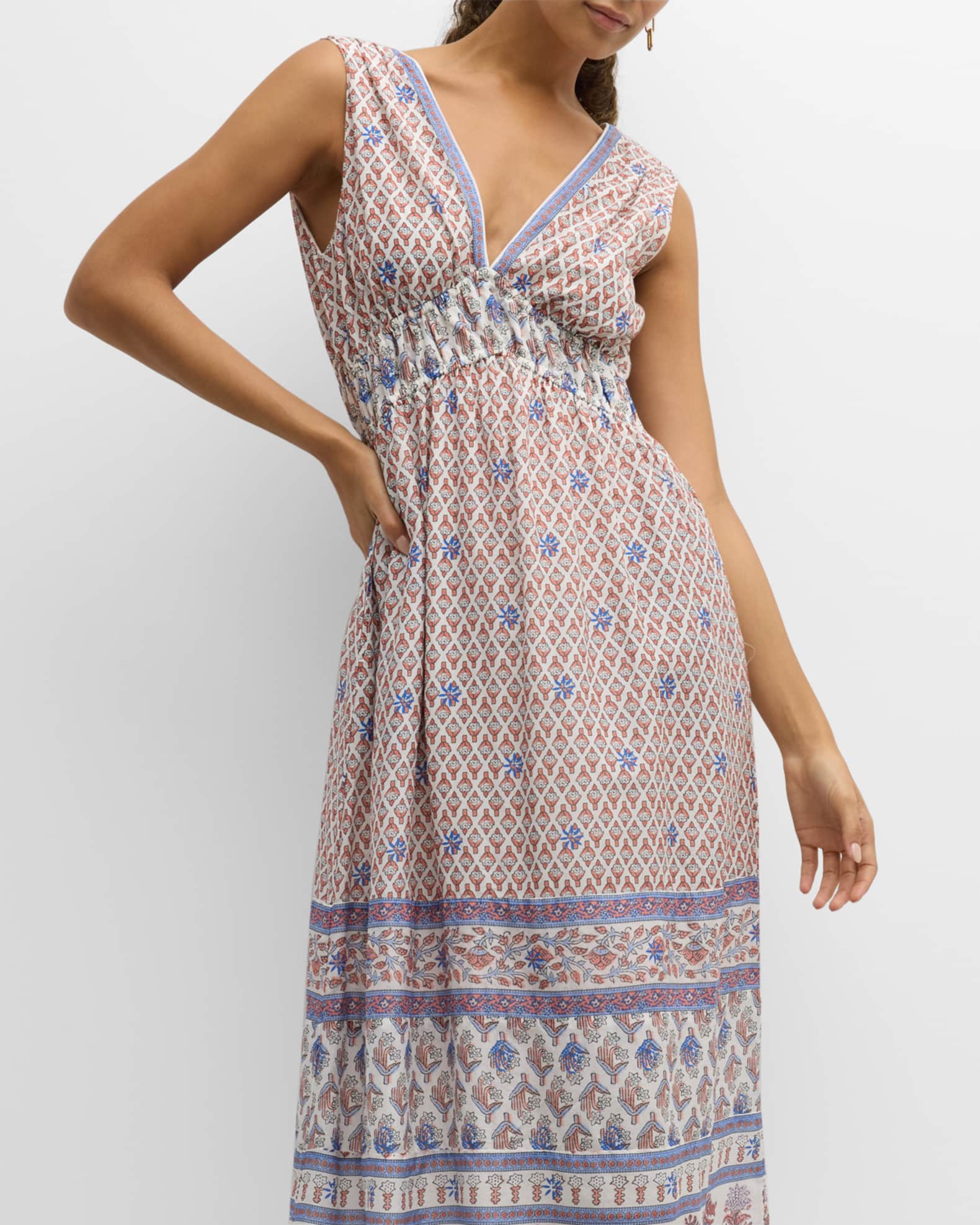 Xirena Petra Sleeveless Floral-Print Empire Midi Dress | Neiman Marcus