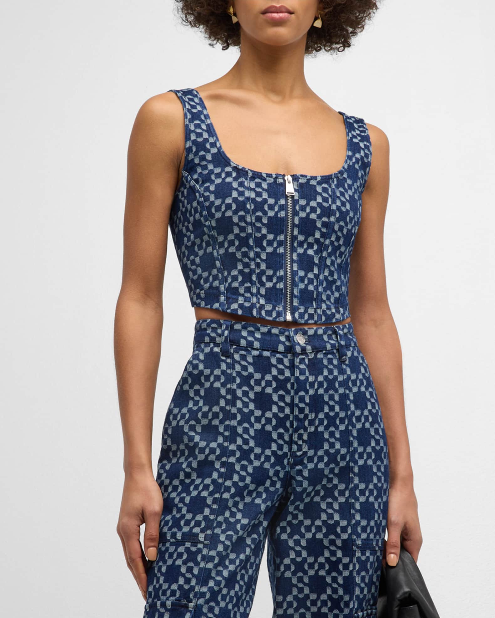 SIMKHAI Krista Logo Zip-Front Bustier Top | Neiman Marcus