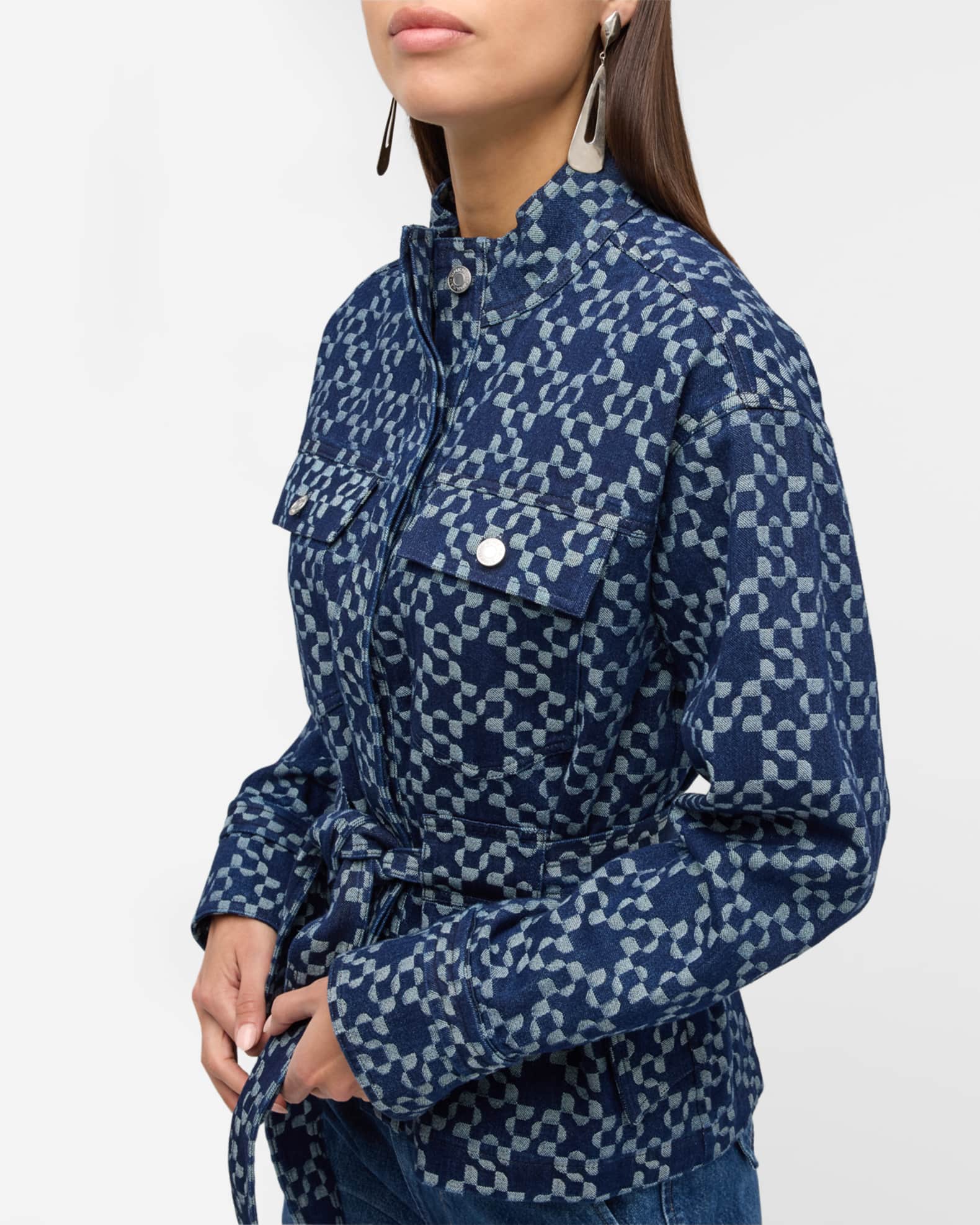 SIMKHAI Rosetta Belted Logo-Print Cotton Jacket | Neiman Marcus