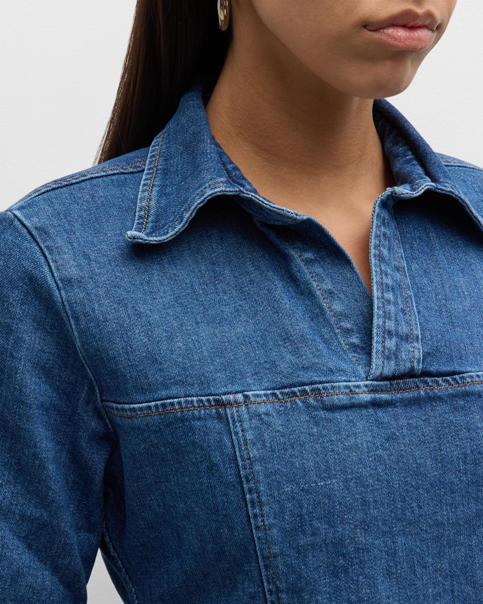 SIMKHAI Carole Short-Sleeve Denim Bustier Top | Neiman Marcus