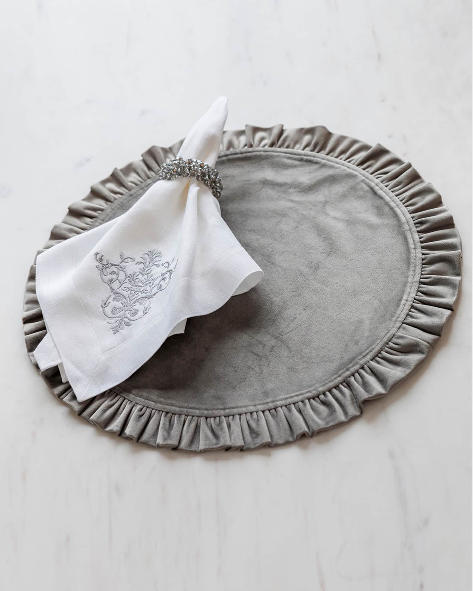 Arte Italica Round Ruffle Velvet Placemats, Set of 4 | Neiman Marcus