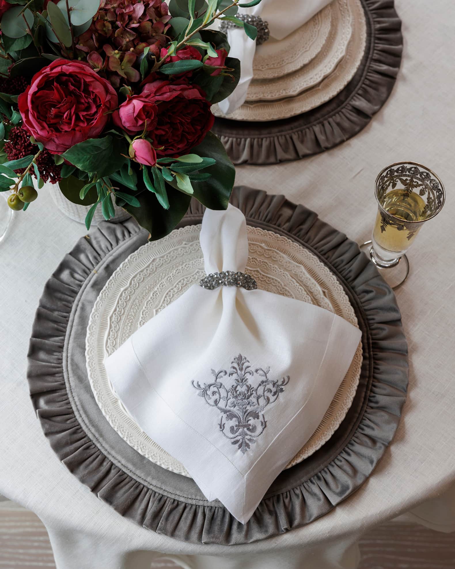 Arte Italica Round Ruffle Velvet Placemats, Set of 4 | Neiman Marcus
