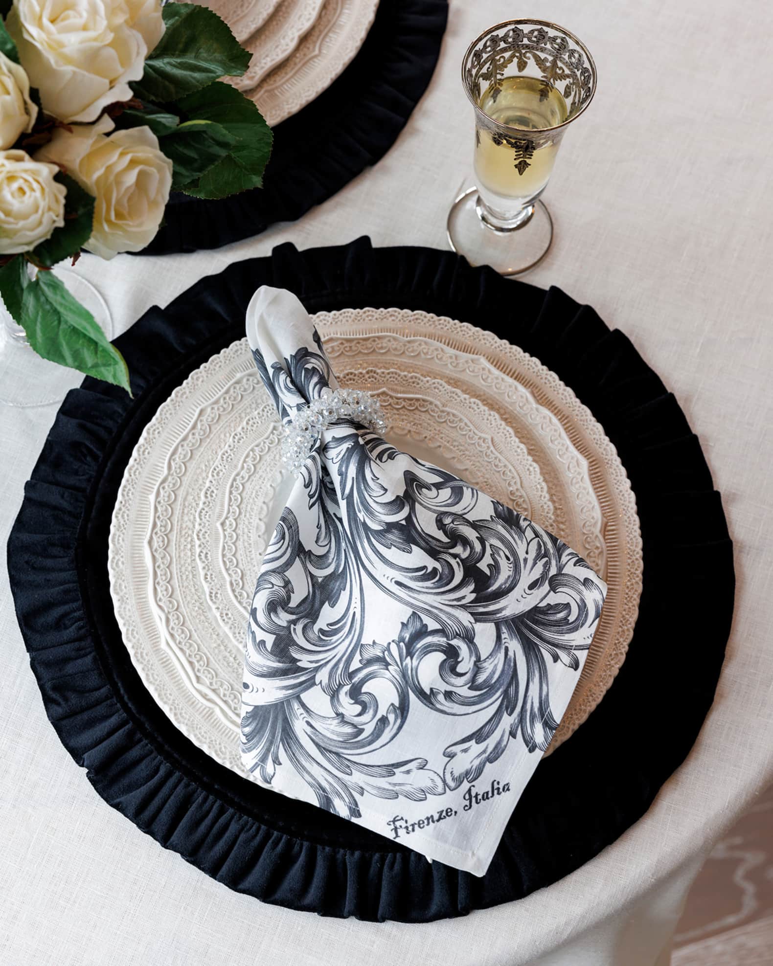 Arte Italica Round Ruffle Velvet Placemats, Set of 4 | Neiman Marcus