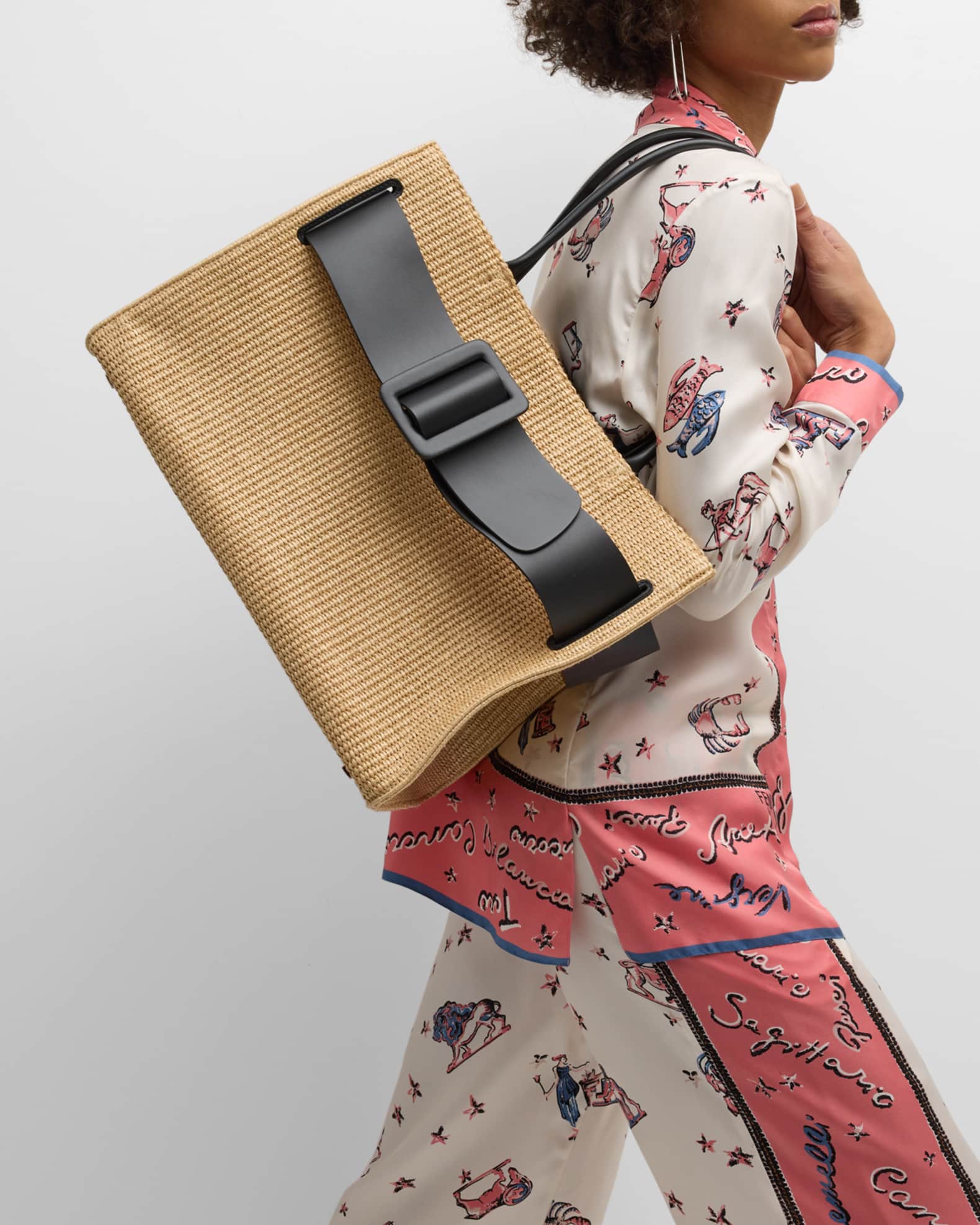 Boyy Bobby Buckle Raffia Top-Handle Bag | Neiman Marcus