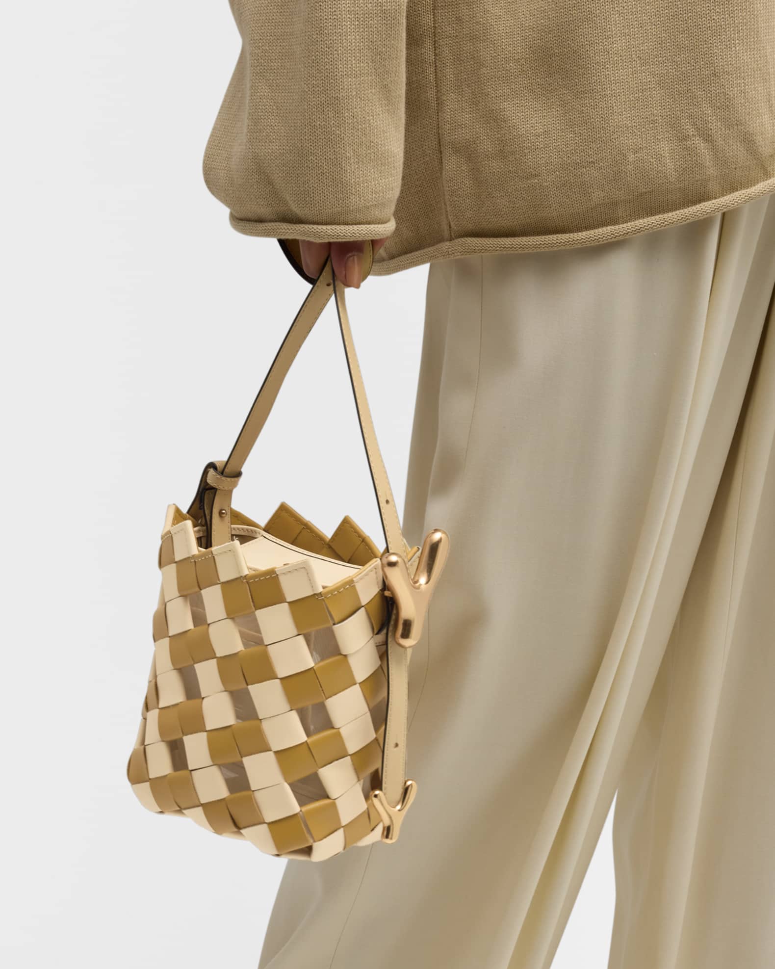 Boyy Bicolor Woven Leather Bucket Bag | Neiman Marcus