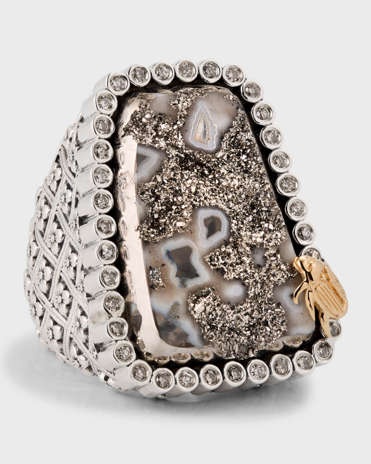 Stephen Dweck Platinum Druzy and Champagne Diamond Statement Ring ...