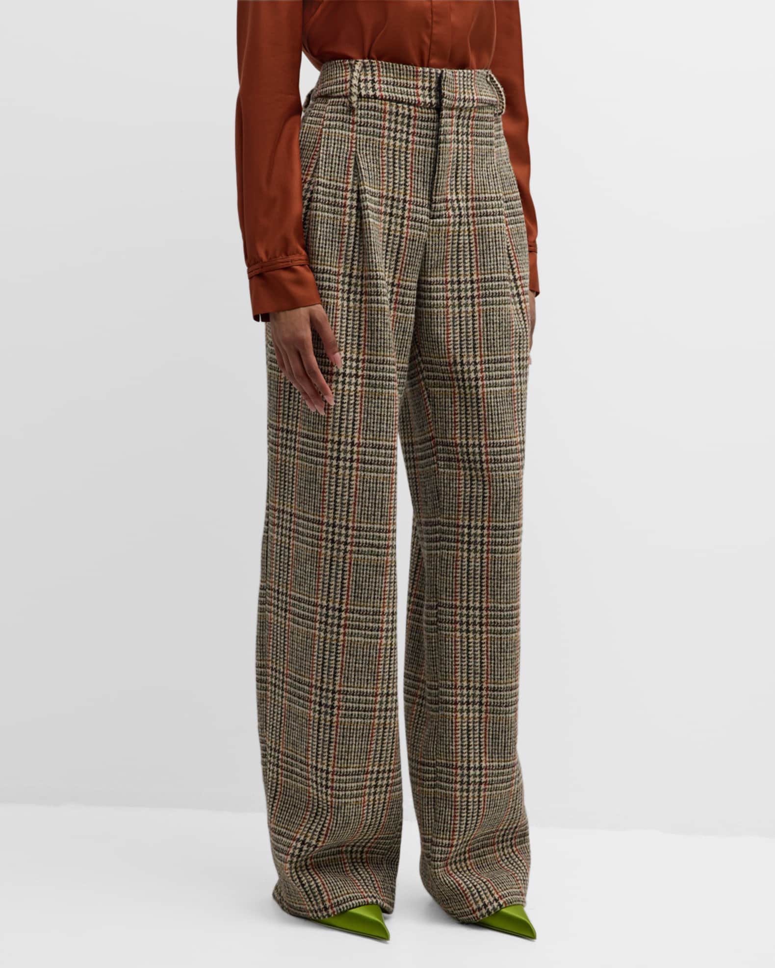 Libertine Houndstooth Check Pleated Straight-Leg Pants | Neiman Marcus