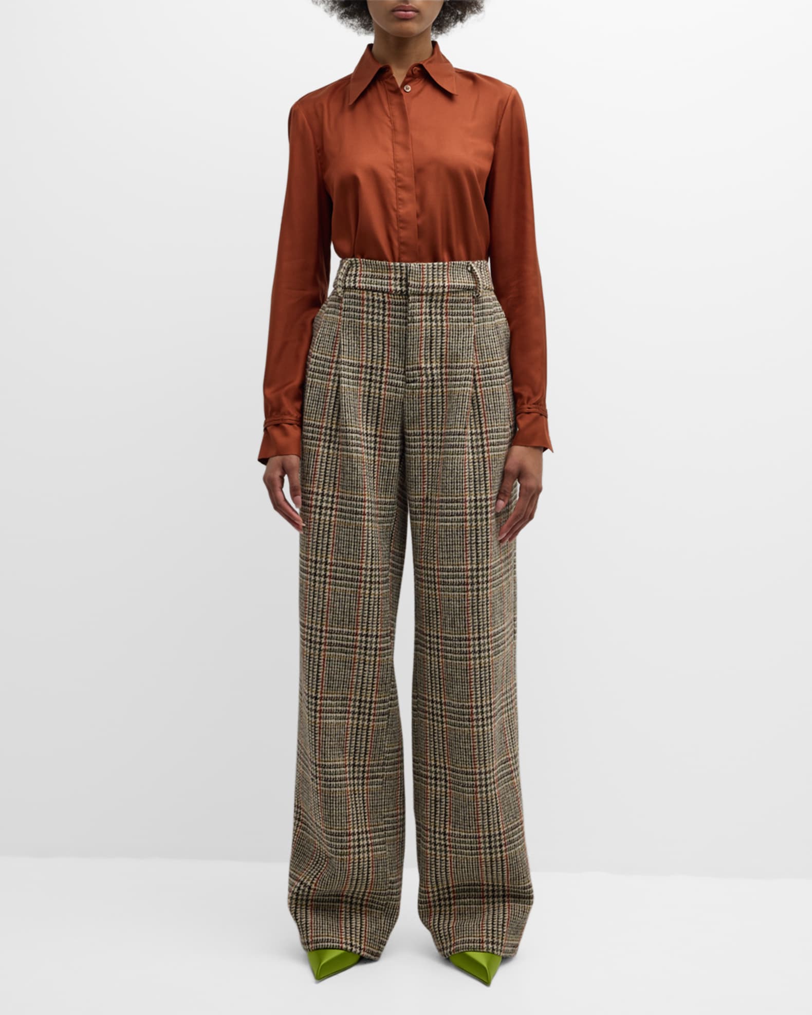 Libertine Houndstooth Check Pleated Straight-Leg Pants | Neiman Marcus