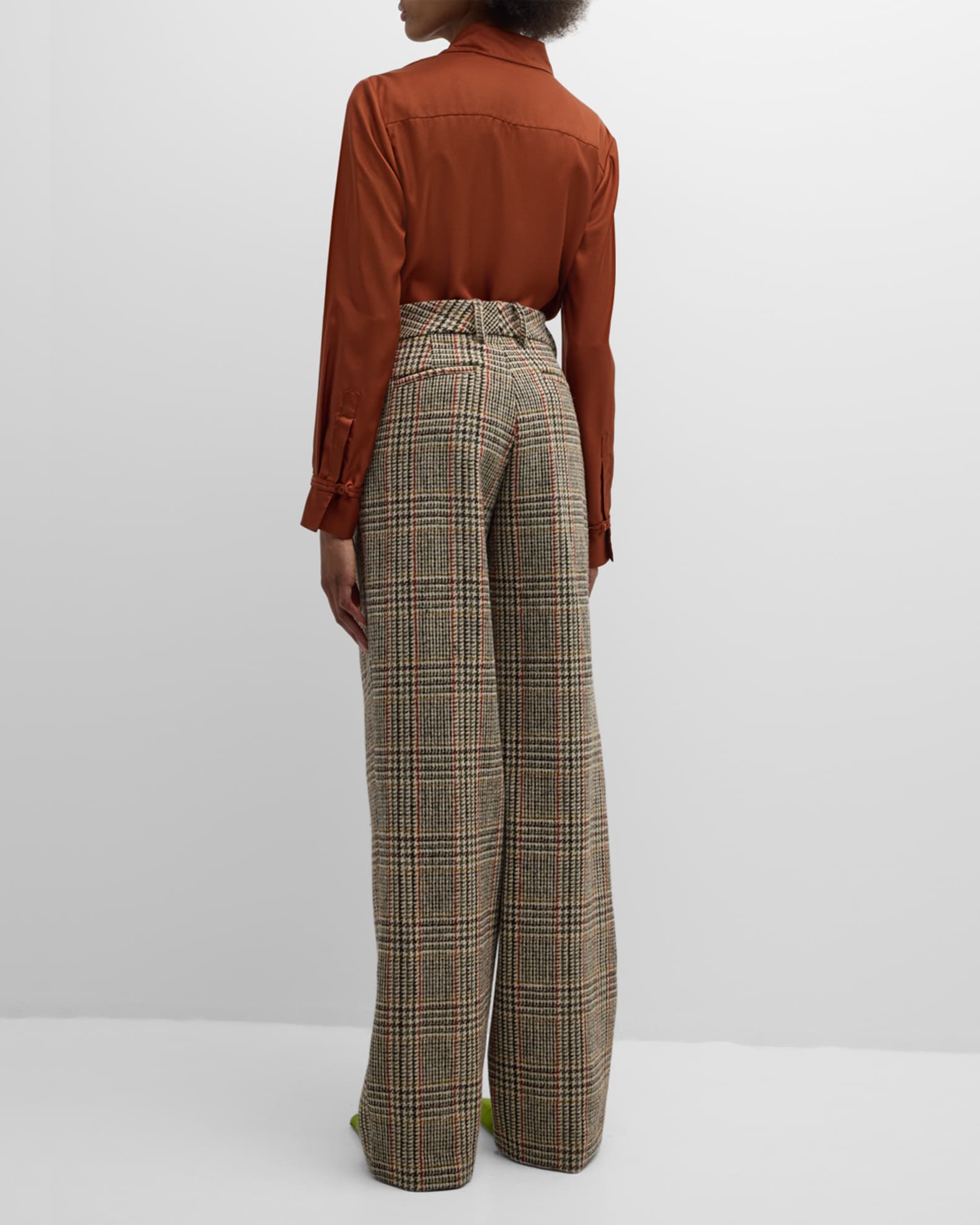 Libertine Houndstooth Check Pleated Straight-Leg Pants | Neiman Marcus