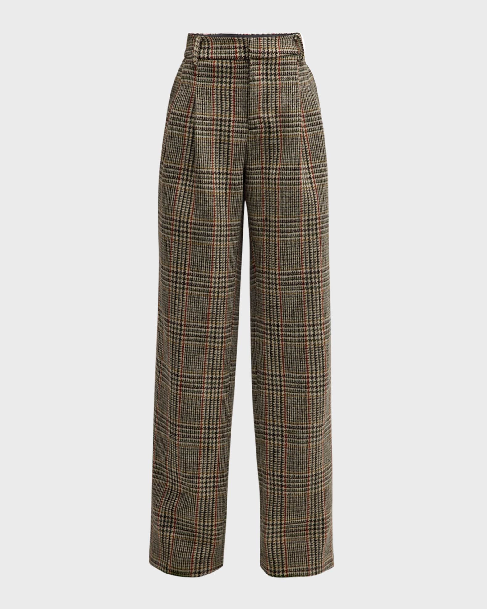 Libertine Houndstooth Check Pleated Straight-Leg Pants | Neiman Marcus
