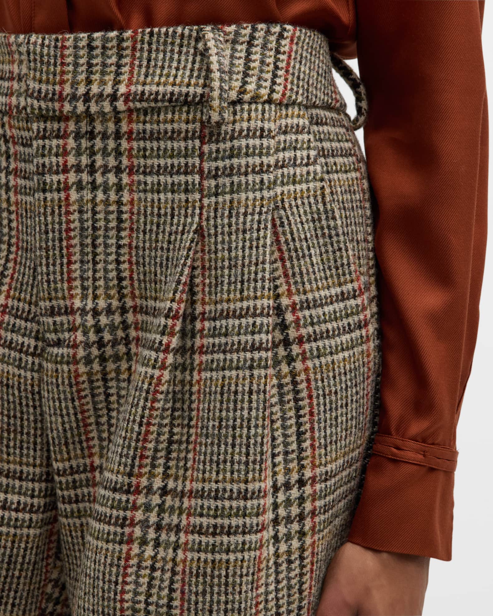 Libertine Houndstooth Check Pleated Straight-Leg Pants | Neiman Marcus