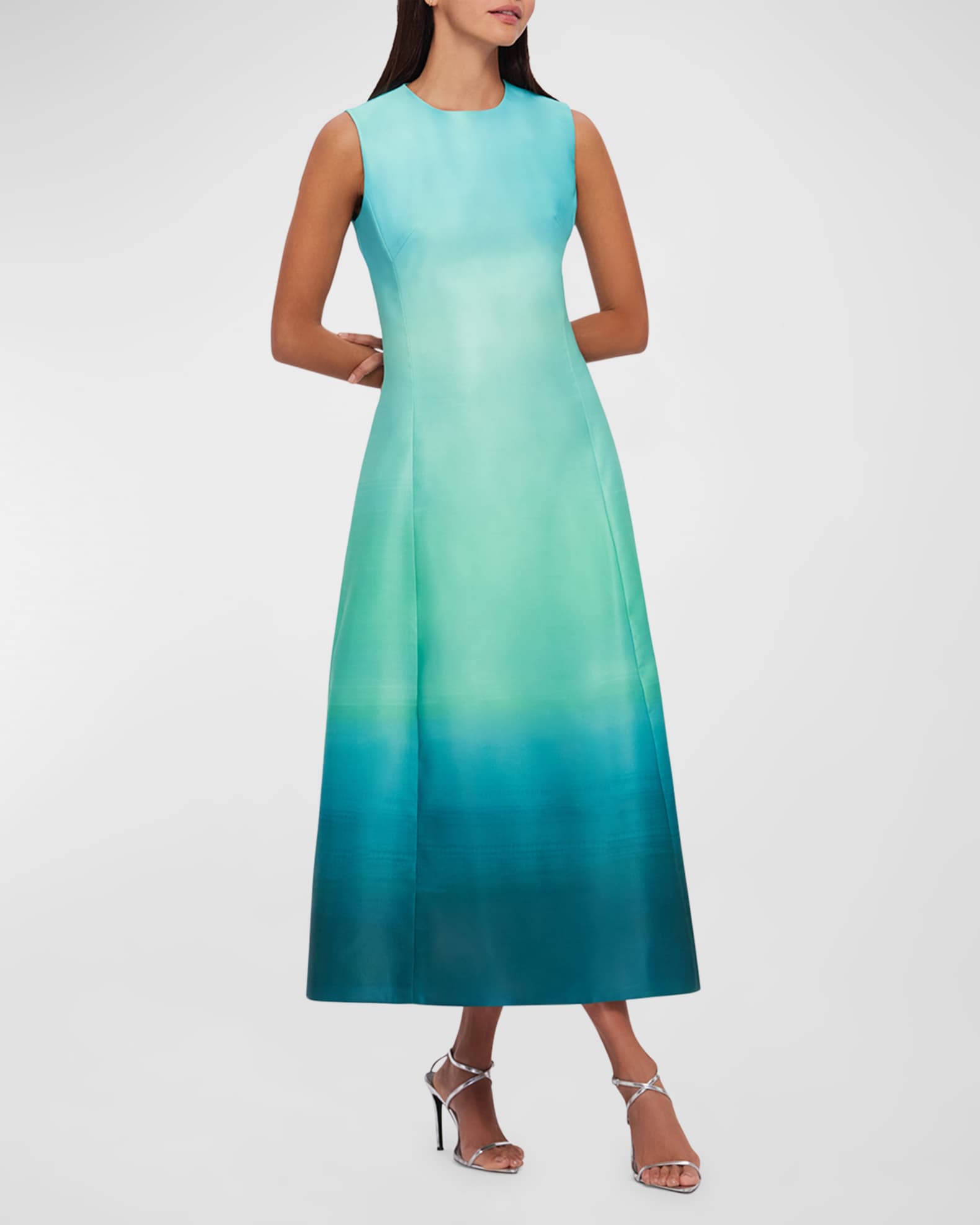 LEO LIN Cleo Sleeveless A-Line Ombre Midi Dress | Neiman Marcus