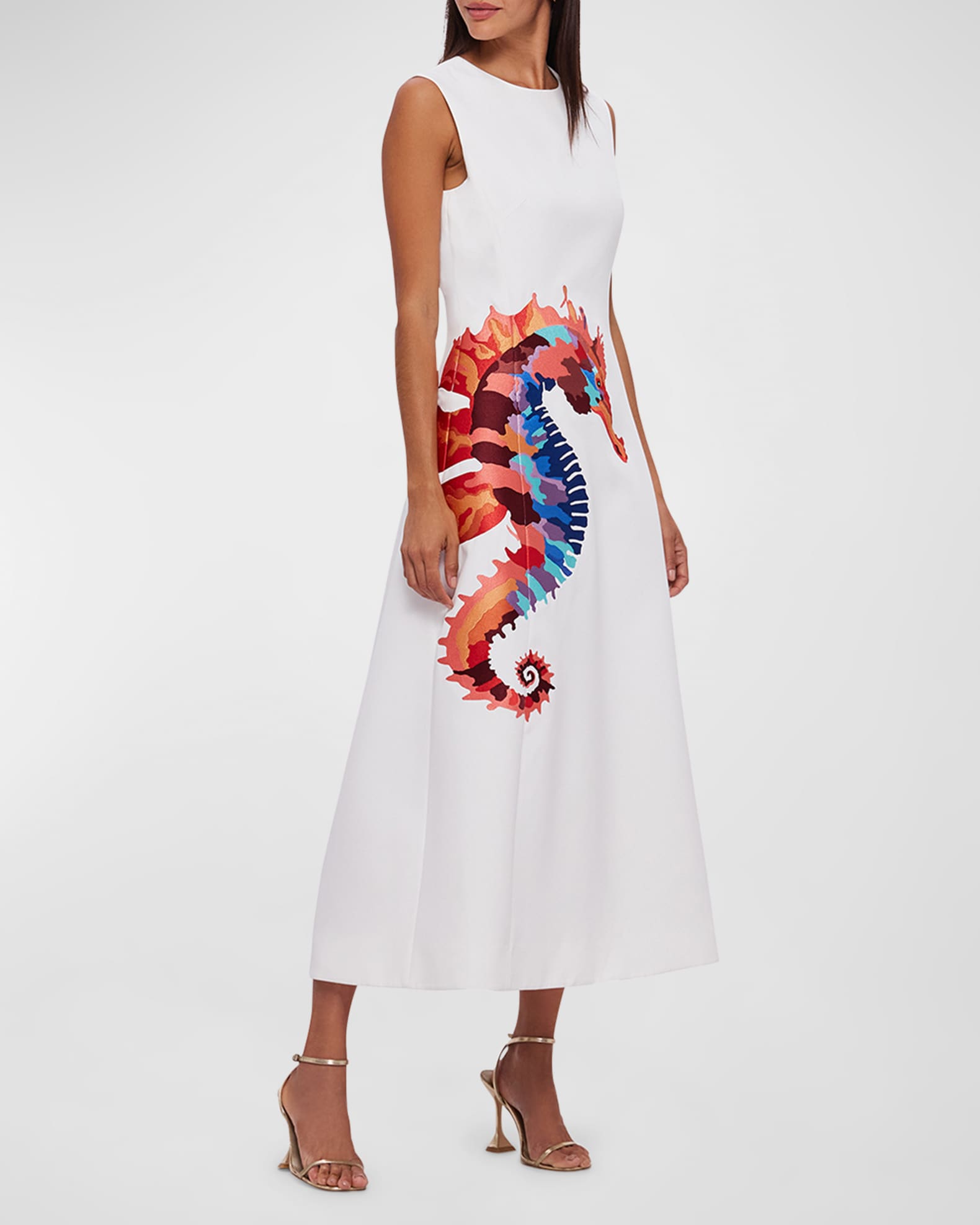 LEO LIN Cleo Sleeveless Animal-Print A-Line Midi Dress | Neiman Marcus