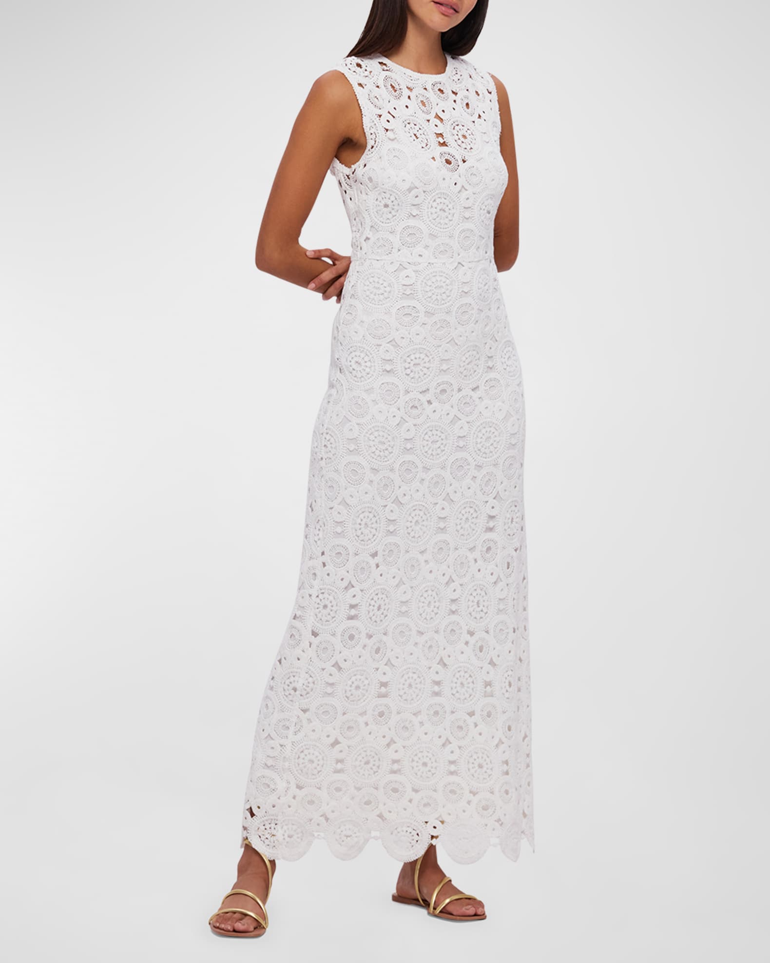 LEO LIN Serena Sleeveless Crochet A-Line Maxi Dress | Neiman Marcus