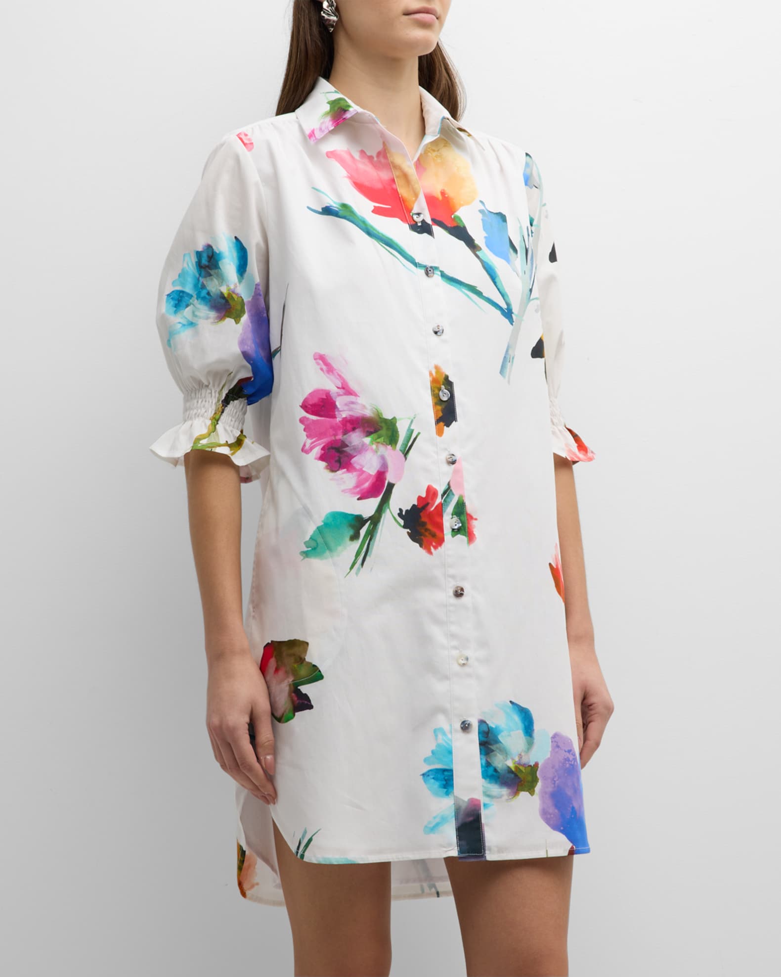 Finley Miller Floral-Print Cotton Midi Shirtdress | Neiman Marcus