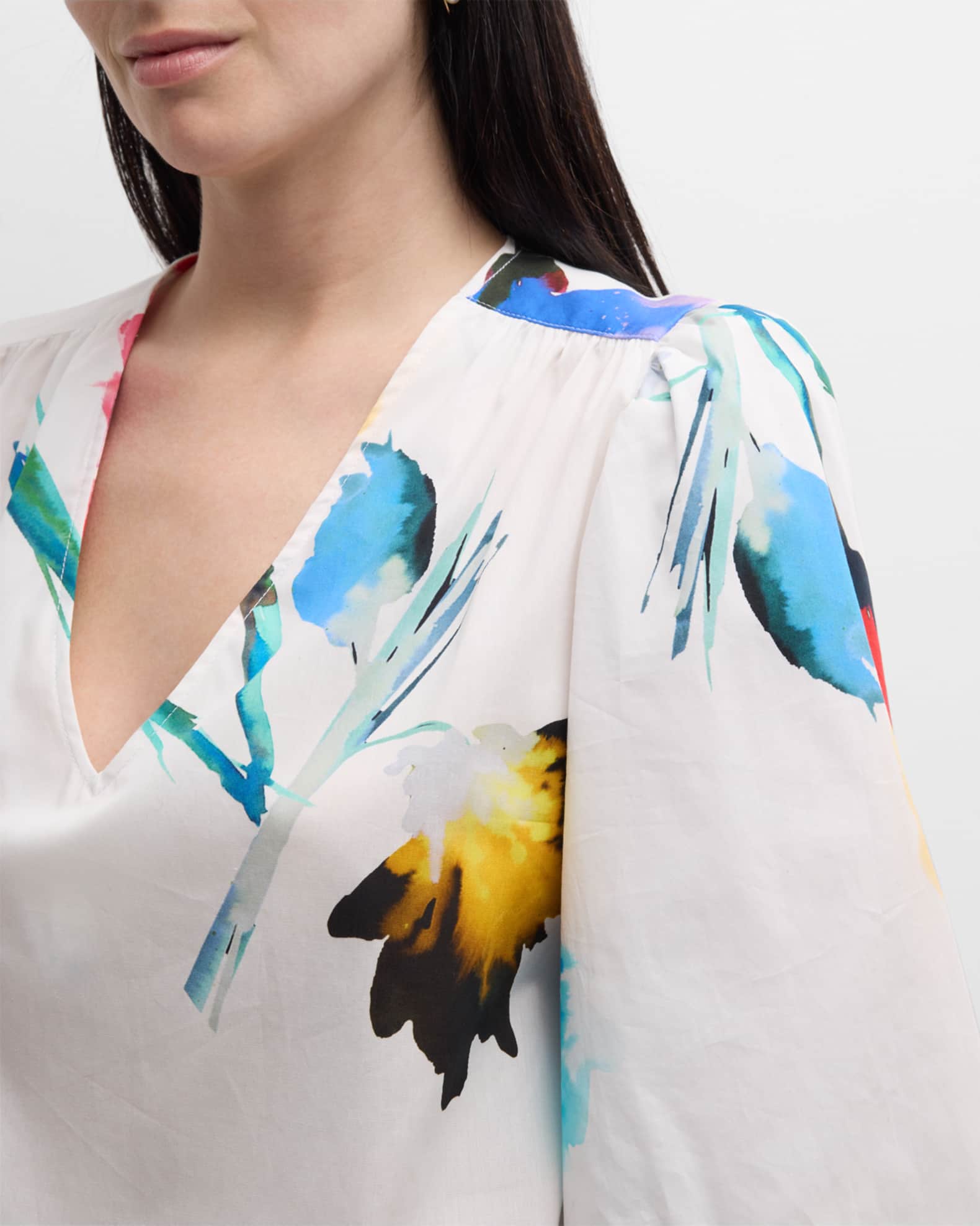 Finley Tish Floral-Print Blouson-Sleeve Top | Neiman Marcus