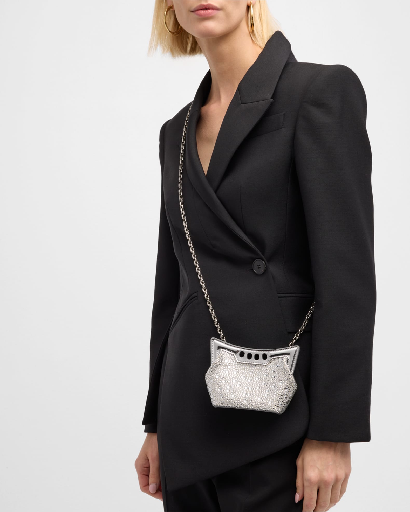 Alexander McQueen Micro Peak Crystal Leather Crossbody Bag | Neiman Marcus