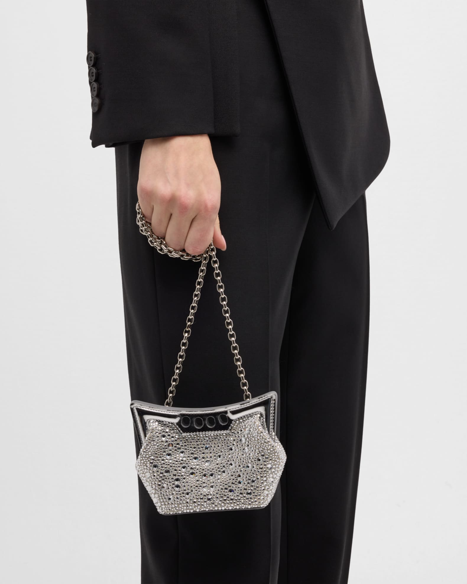 Alexander McQueen Micro Peak Crystal Leather Crossbody Bag | Neiman Marcus