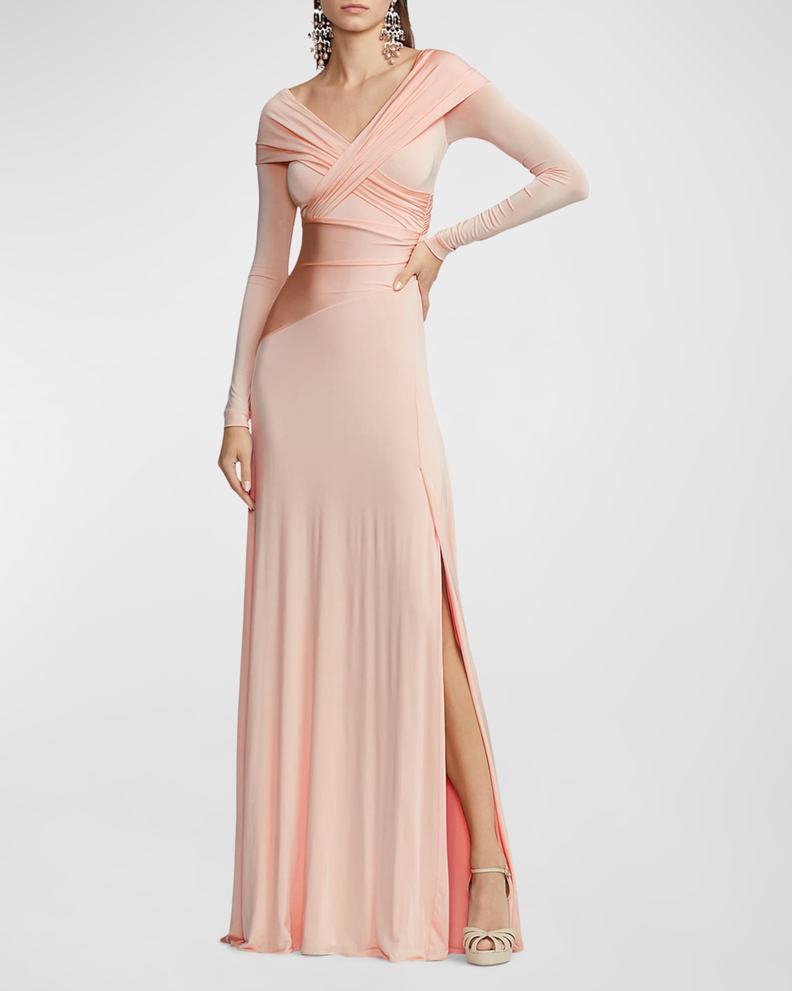 Ralph Lauren Collection Off-Shoulder Wrap Column Gown | Neiman Marcus