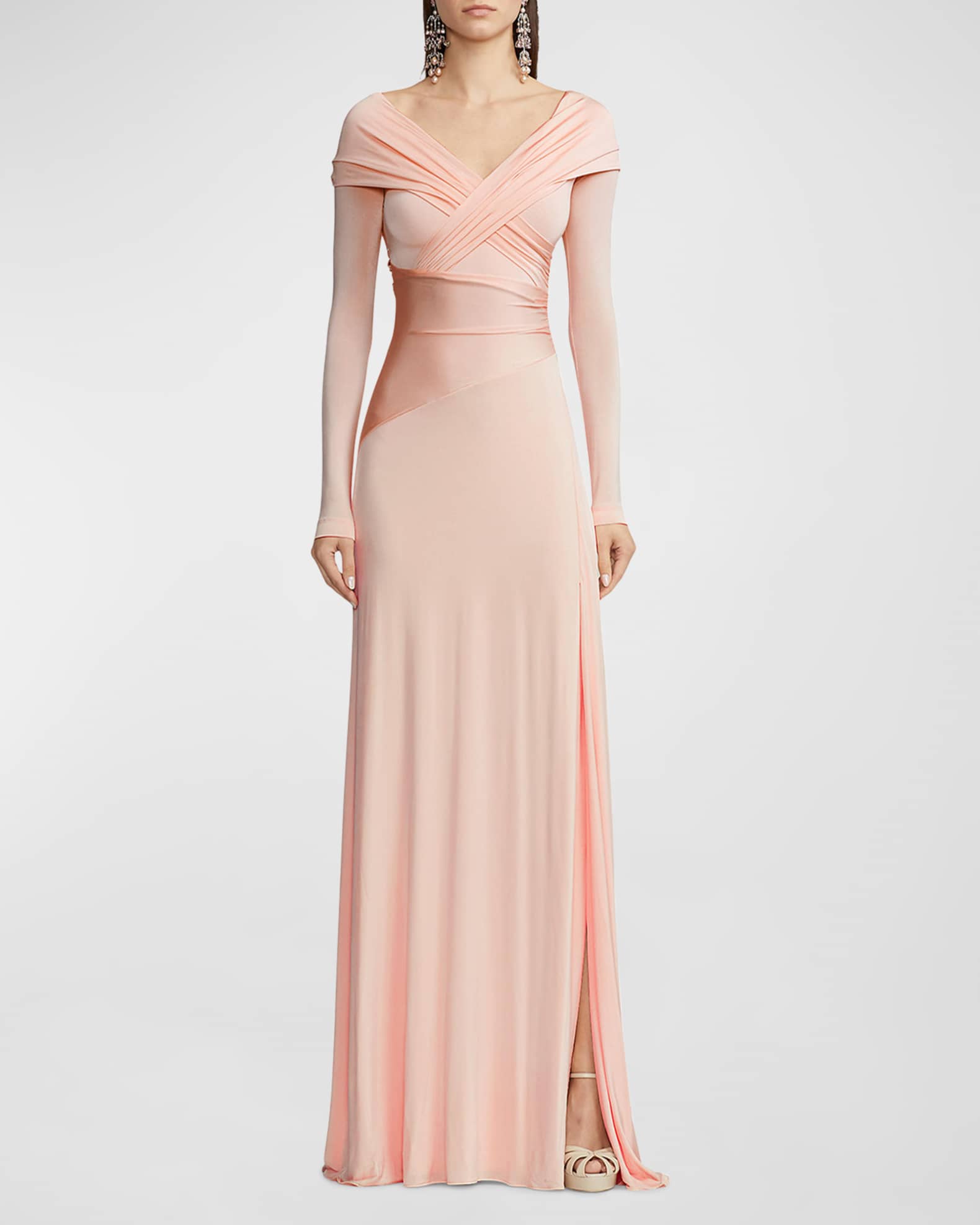 Ralph Lauren Collection Off-Shoulder Wrap Column Gown | Neiman Marcus