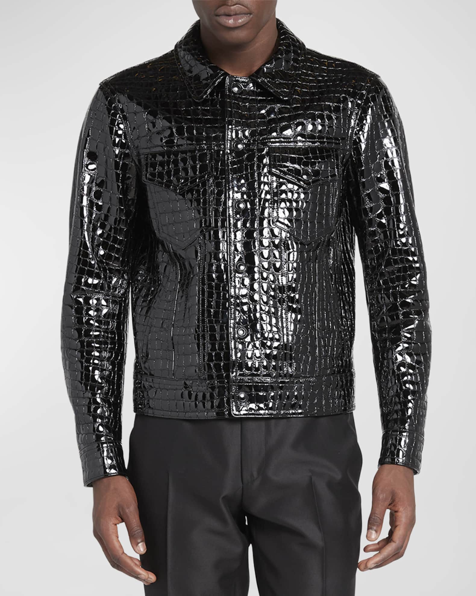 TOM FORD Men's Patent Croc-Effect Blouson Jacket | Neiman Marcus