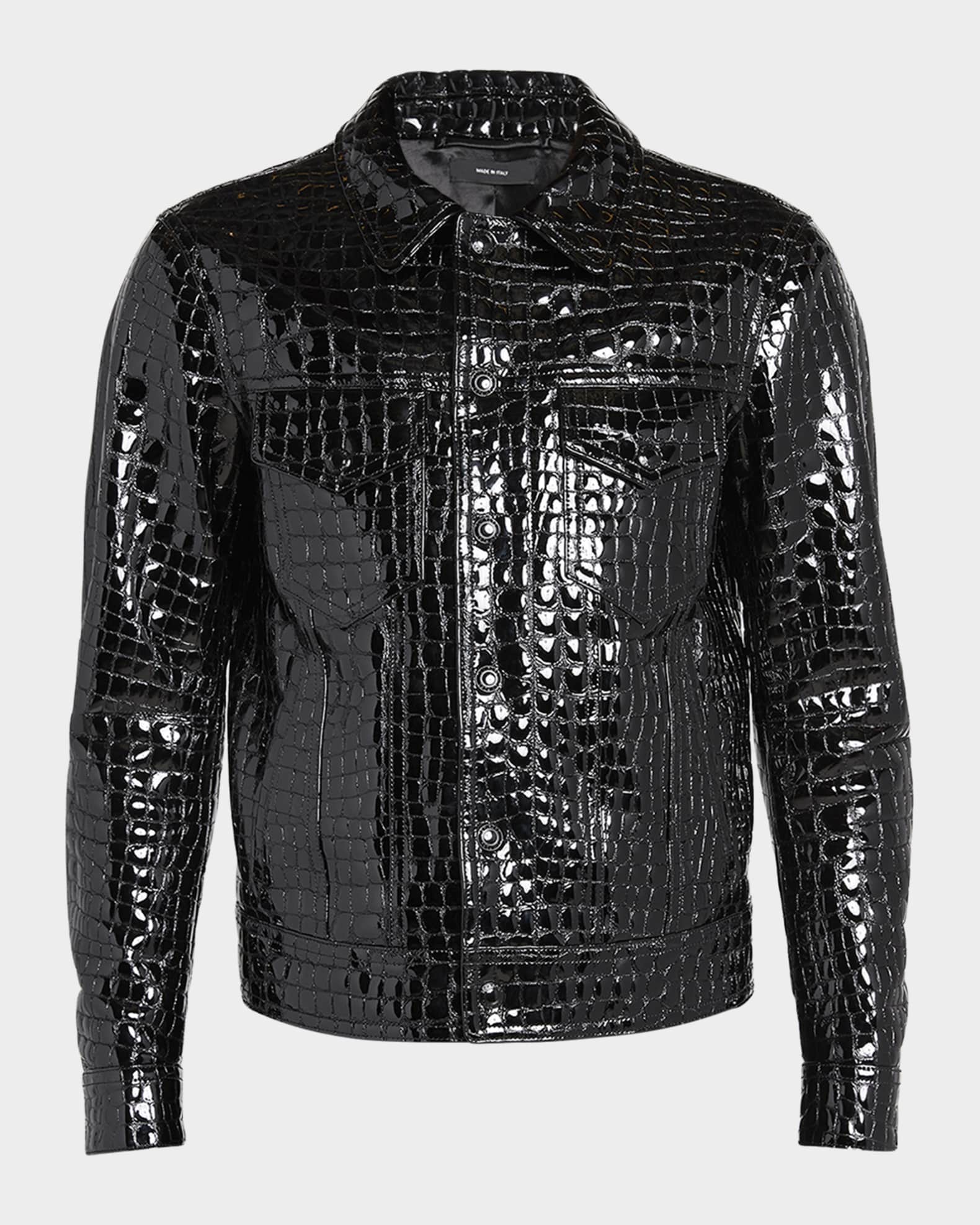 TOM FORD Men's Patent Croc-Effect Blouson Jacket | Neiman Marcus
