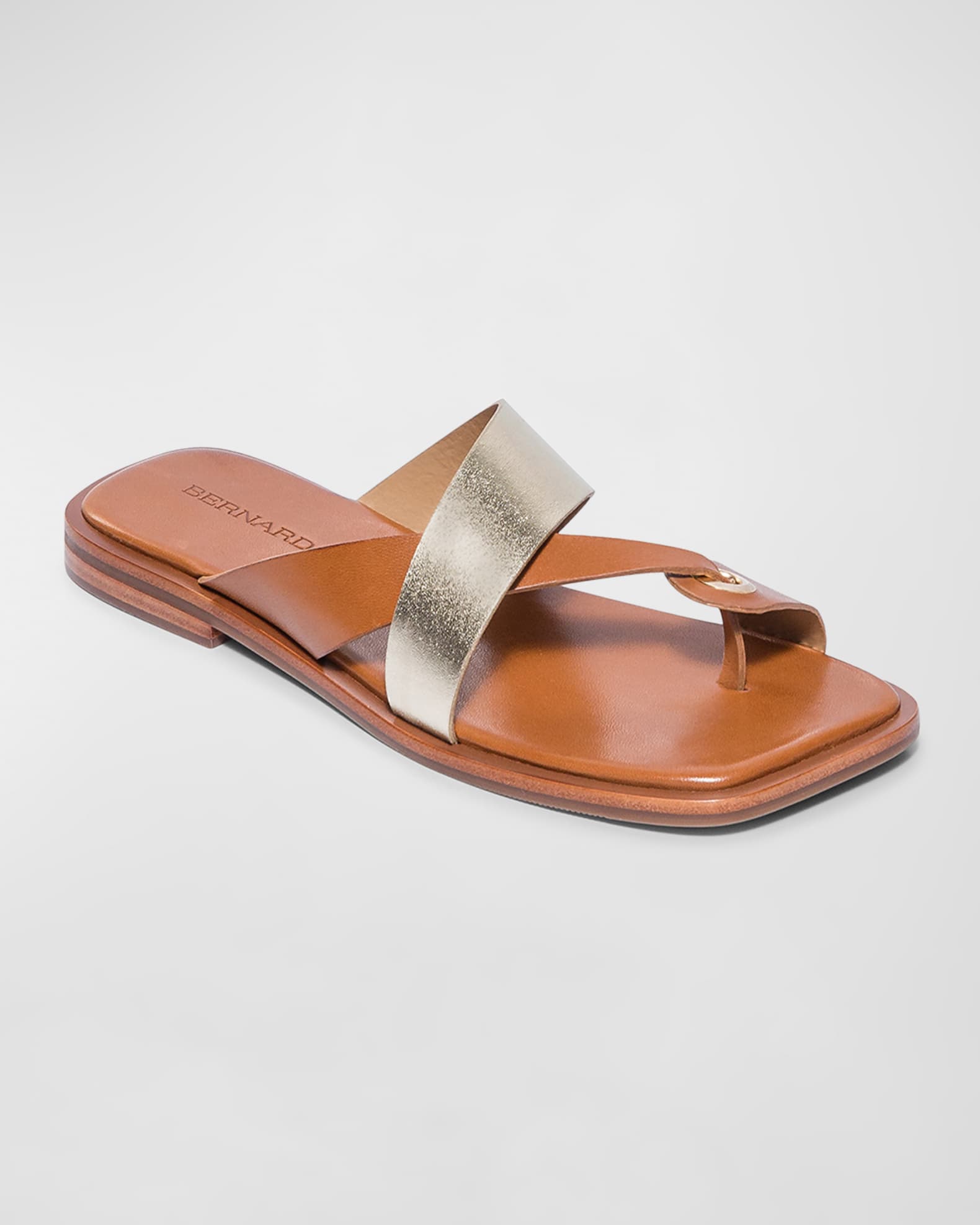 Bernardo Mixed Leather Toe-Ring Slide Sandals | Neiman Marcus