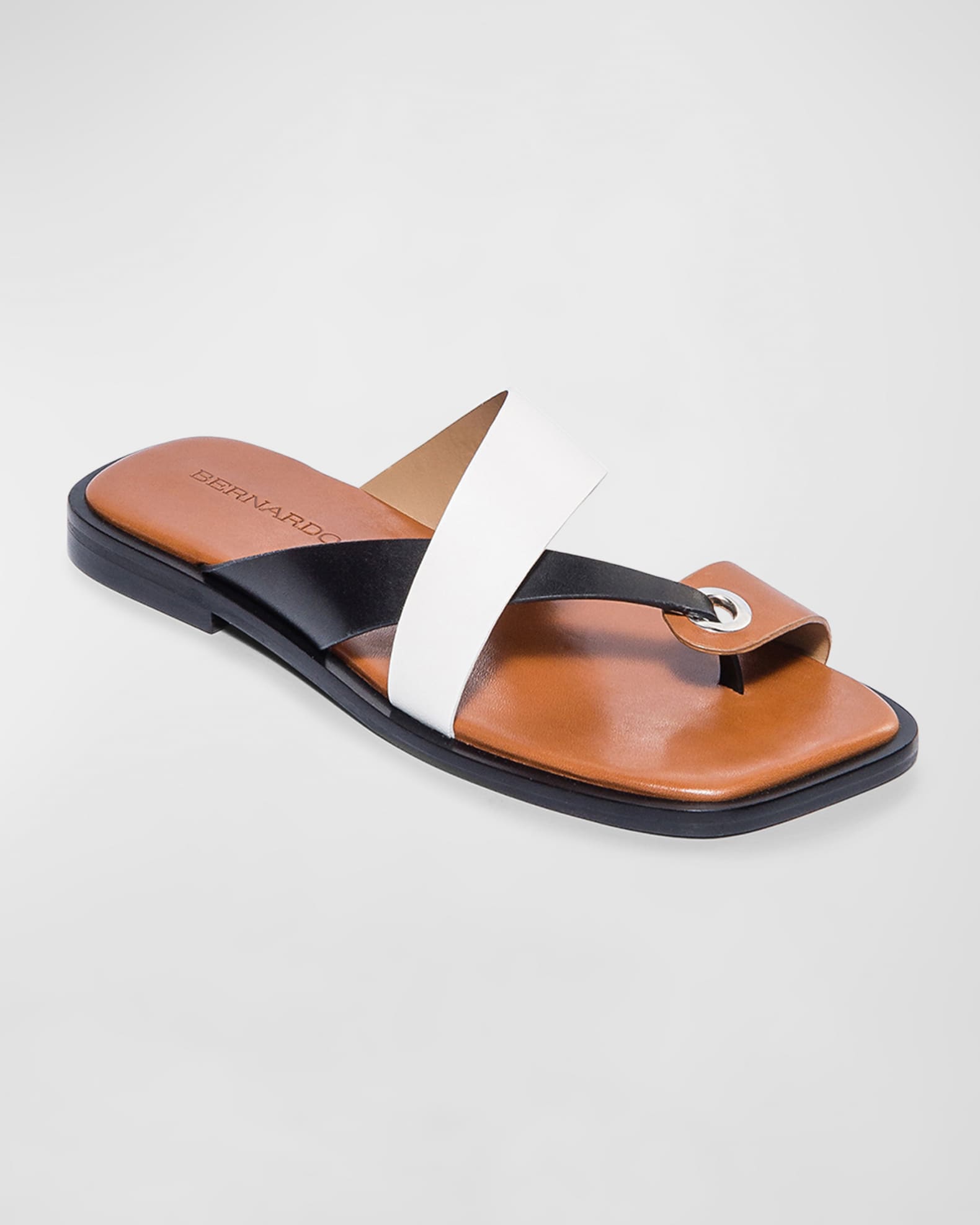 Bernardo Tricolor Leather Toe-Ring Slide Sandals | Neiman Marcus