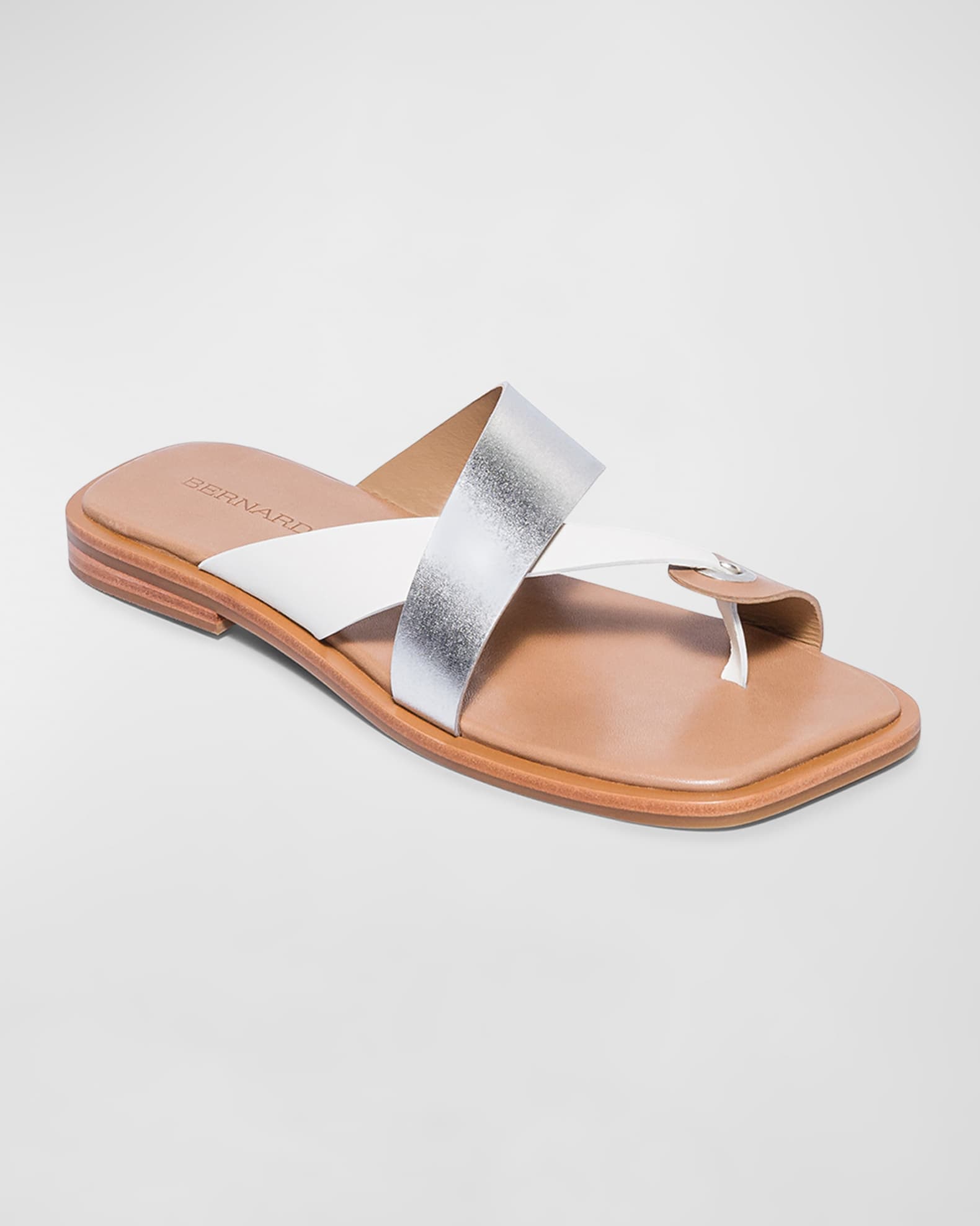 Bernardo Mixed Leather Toe-Ring Slide Sandals | Neiman Marcus