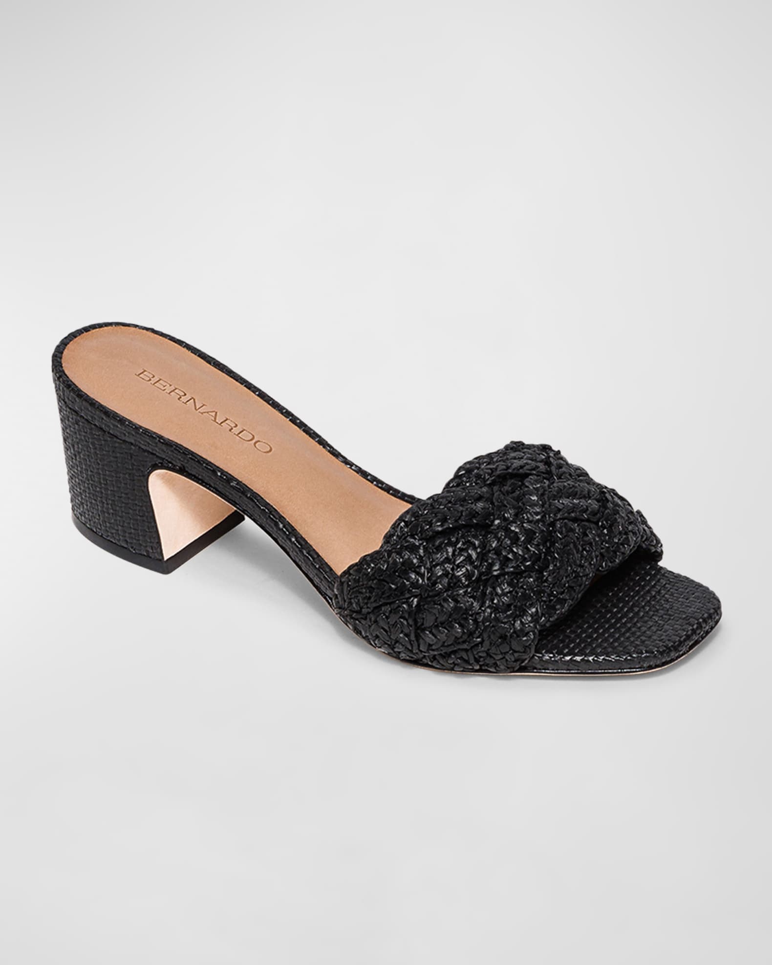 Bernardo Raffia Block-Heel Slide Sandals | Neiman Marcus