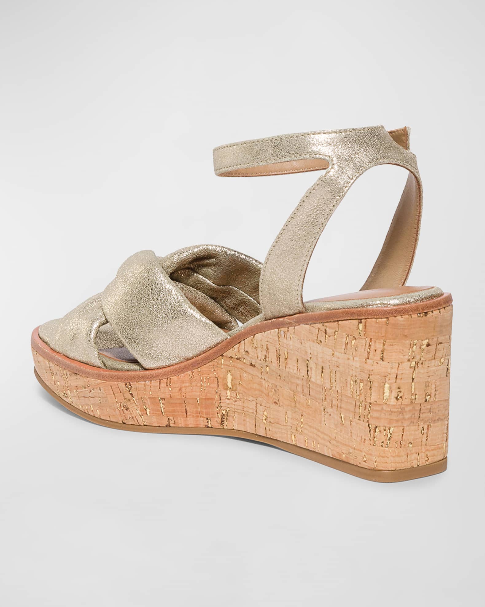 Bernardo Metallic Suede Cork Wedge Sandals | Neiman Marcus