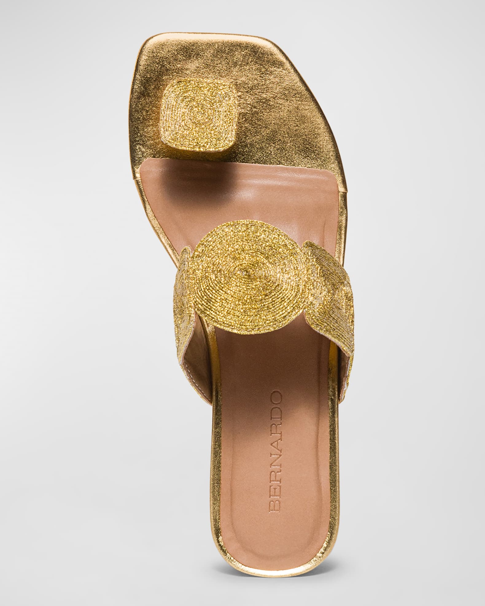 Bernardo Metallic Raffia Thong Flat Slide Sandals | Neiman Marcus