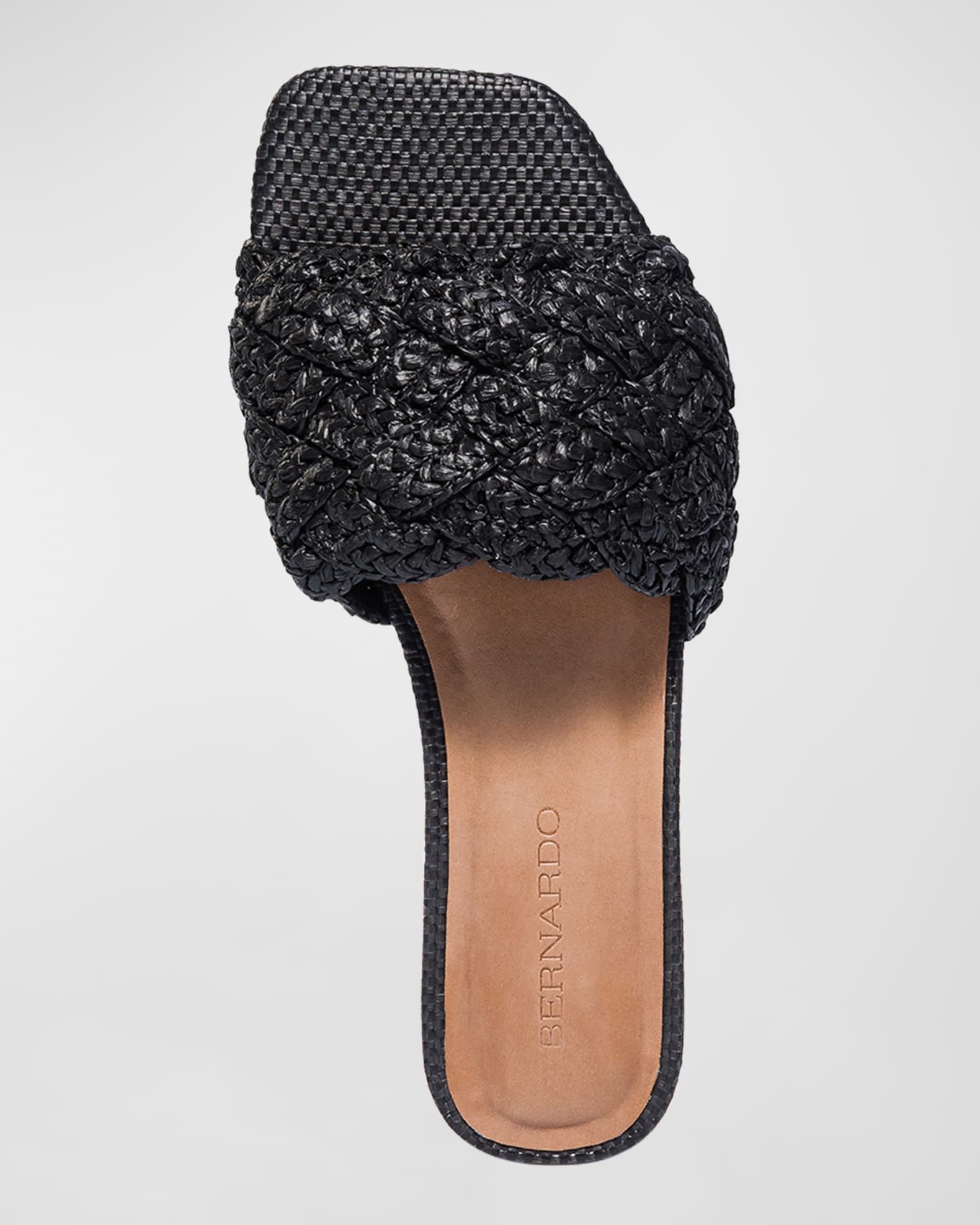 Bernardo Braided Raffia Flat Slide Sandals | Neiman Marcus