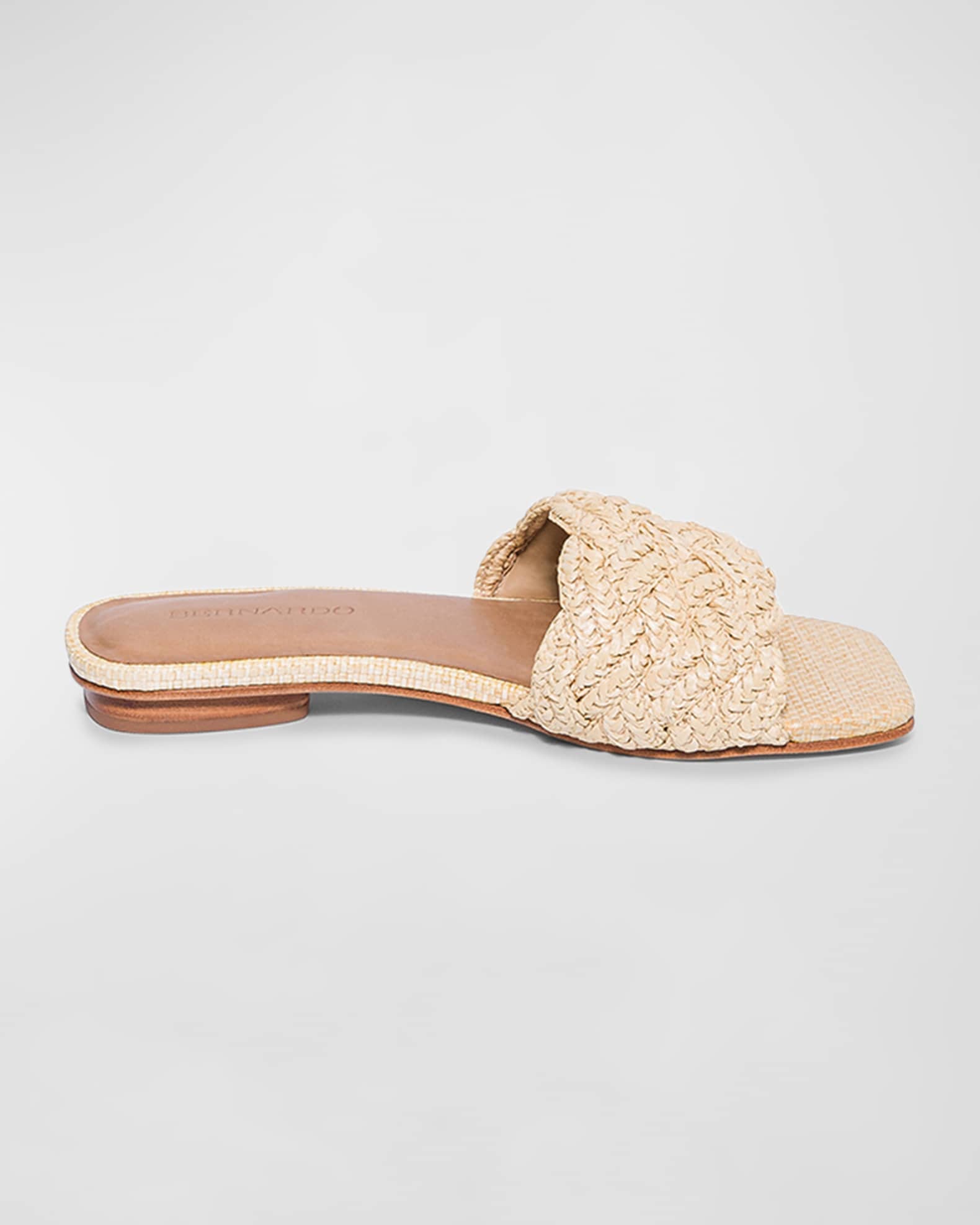 Bernardo Braided Raffia Flat Slide Sandals | Neiman Marcus