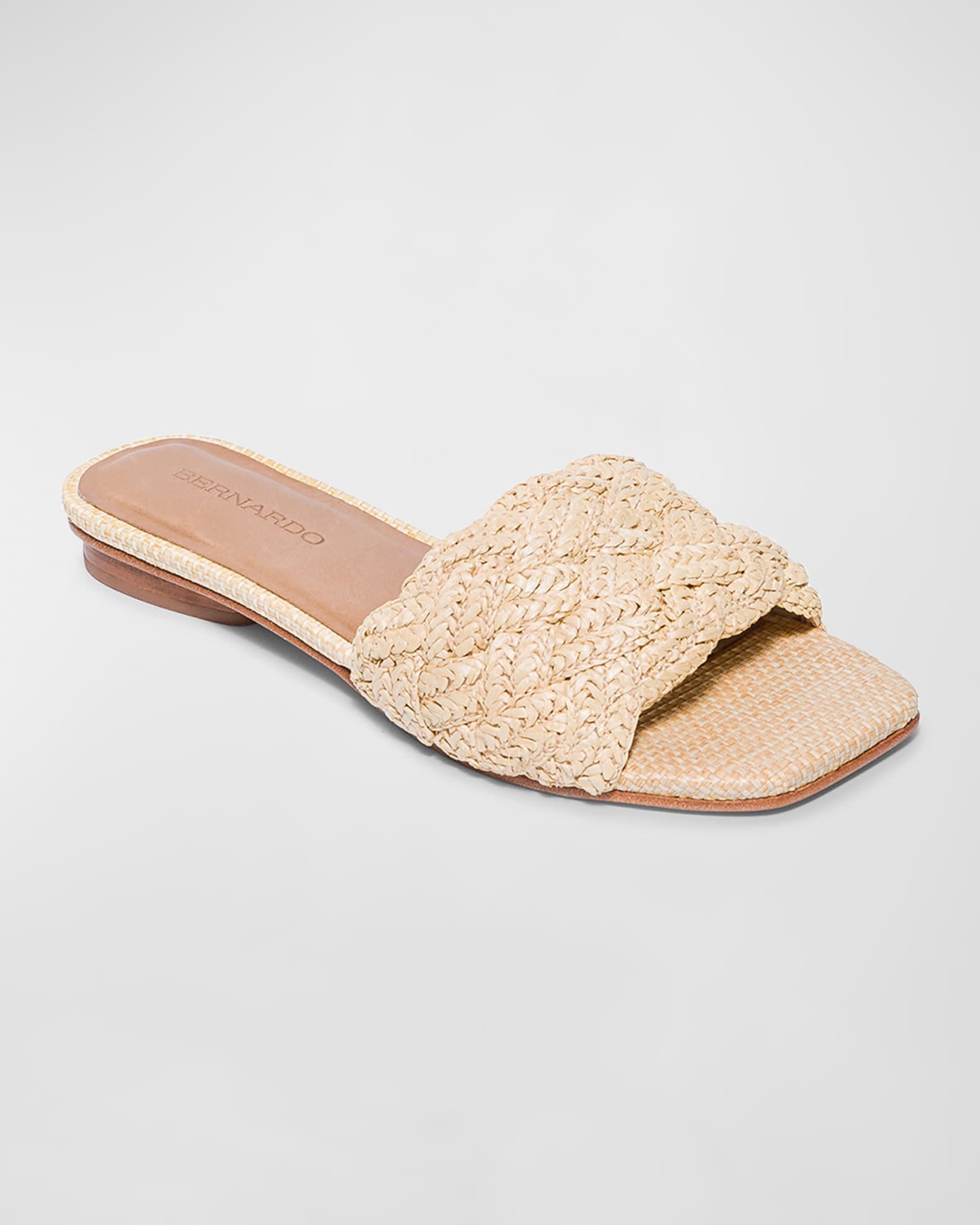 Bernardo Braided Raffia Flat Slide Sandals | Neiman Marcus