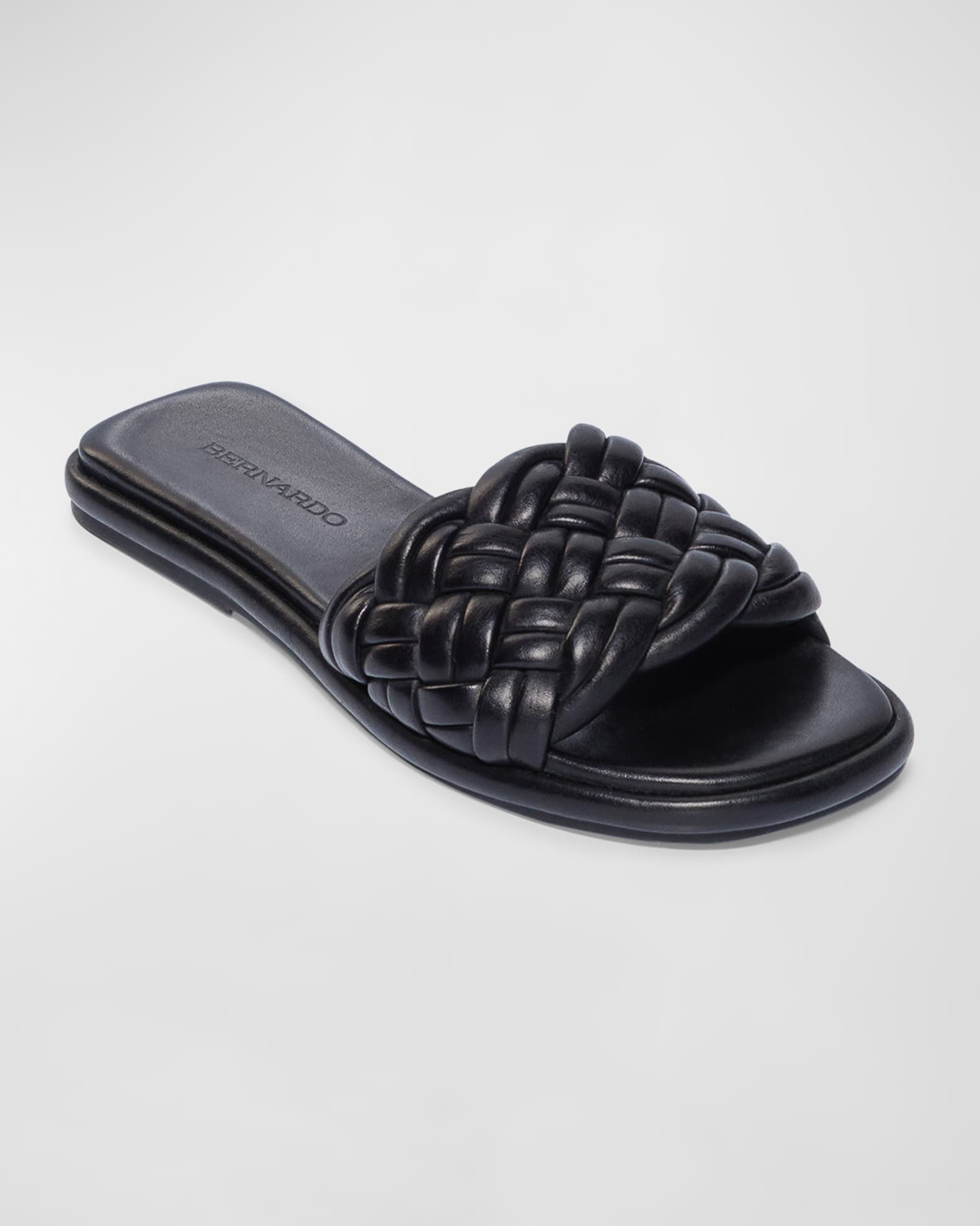Bernardo Braided Leather Flat Slide Sandals | Neiman Marcus