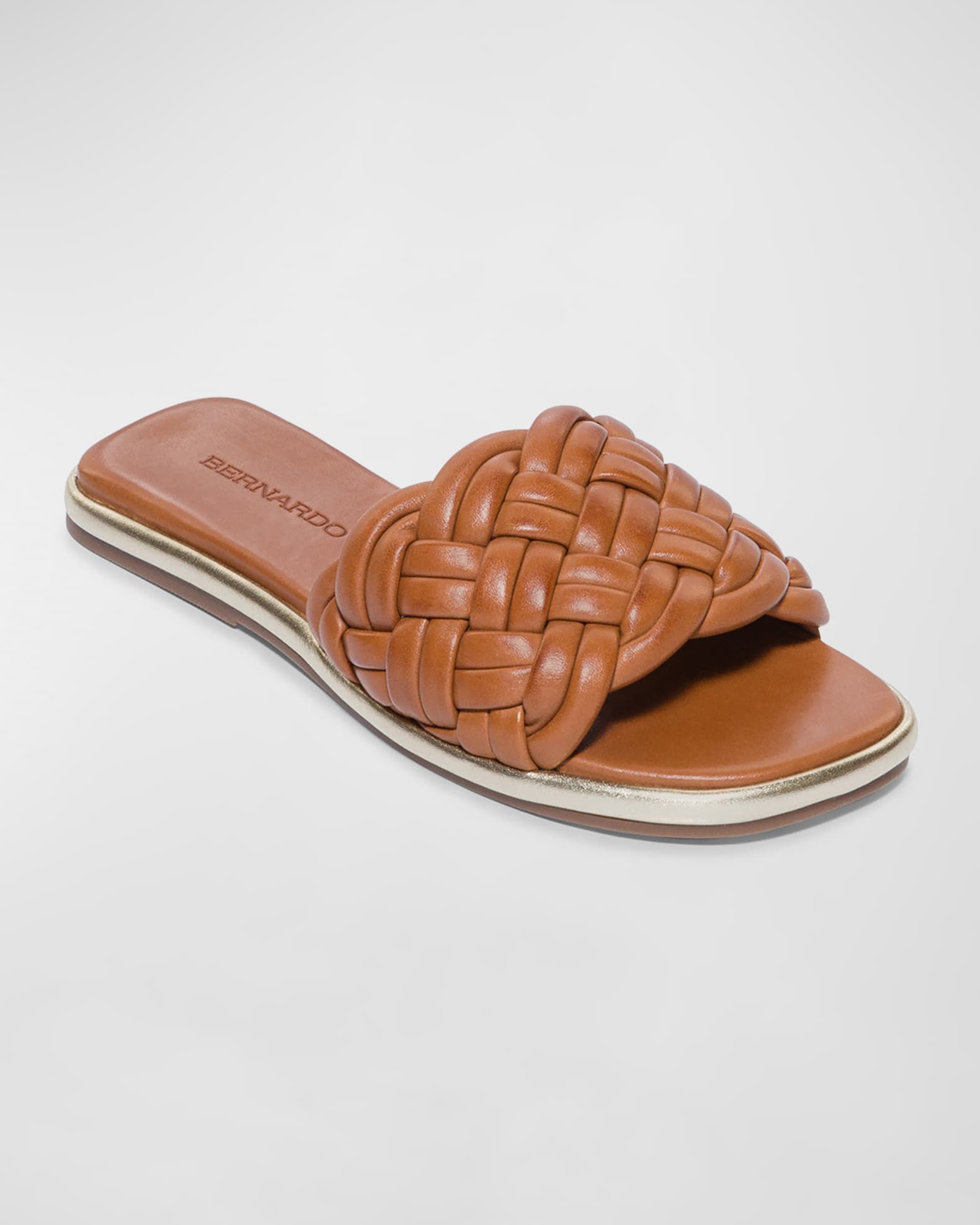 Bernardo Braided Leather Flat Slide Sandals | Neiman Marcus