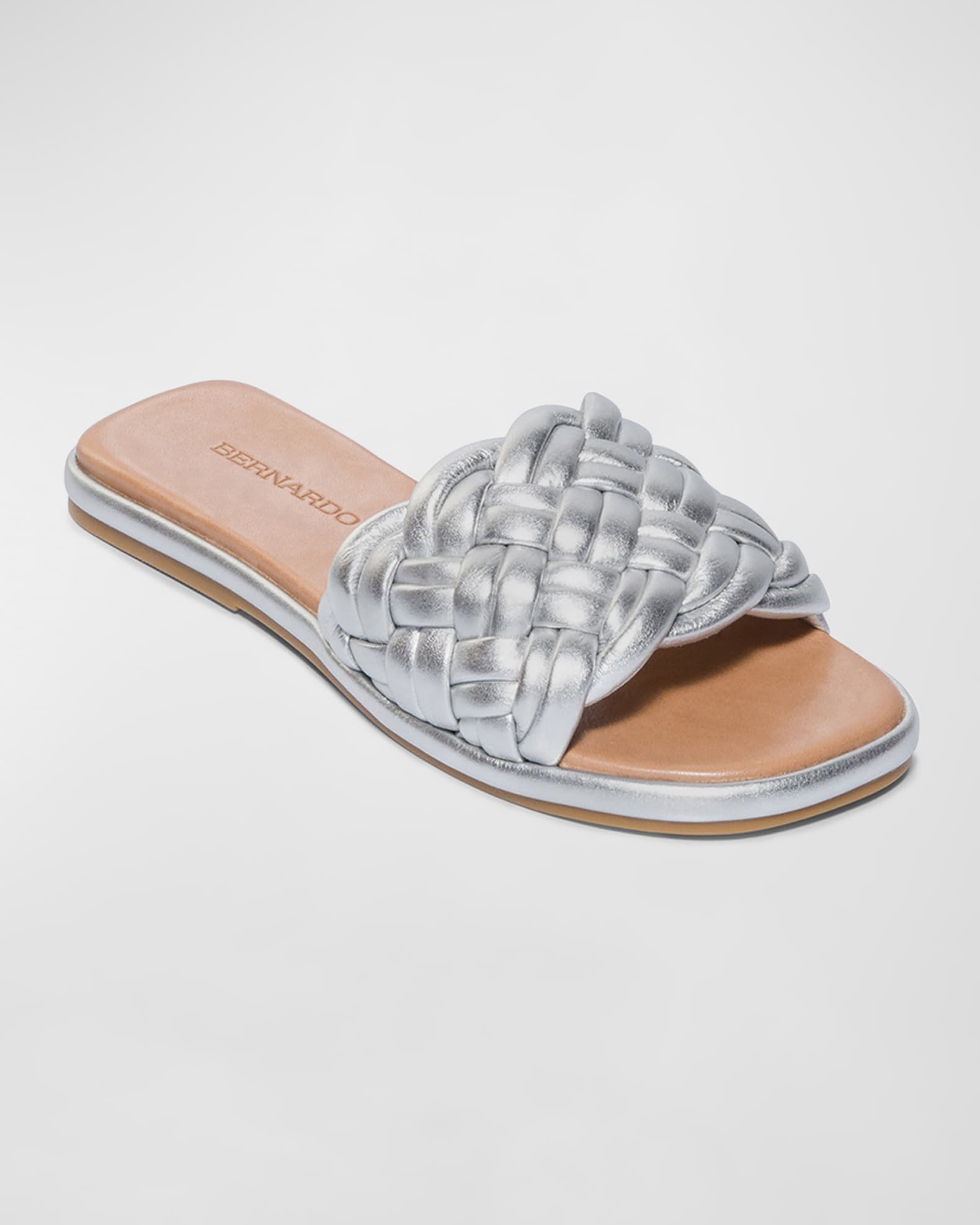 Bernardo Metallic Braid Flat Slide Sandals | Neiman Marcus