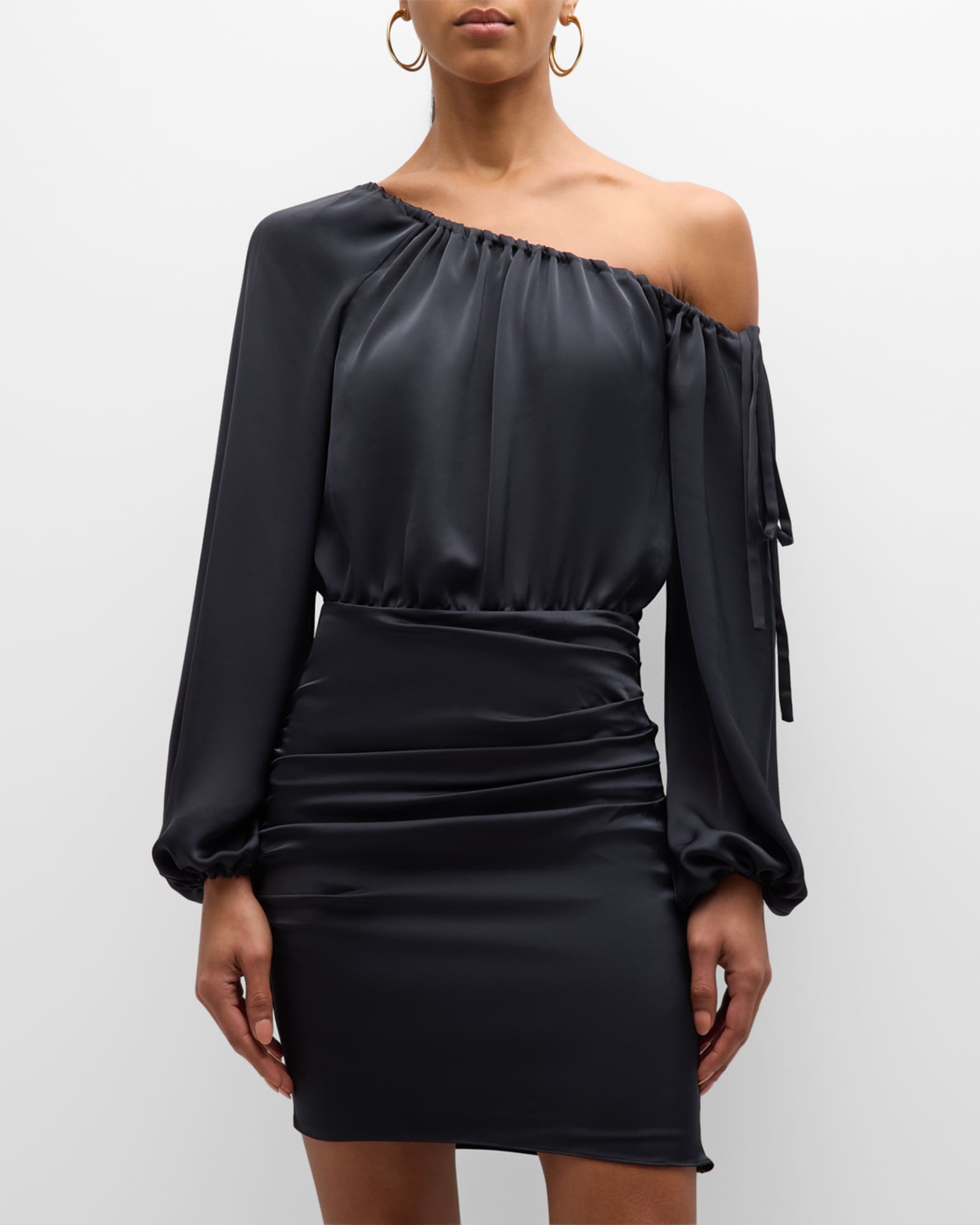 Ramy Brook Louisa One-Shoulder Satin Mini Dress | Neiman Marcus