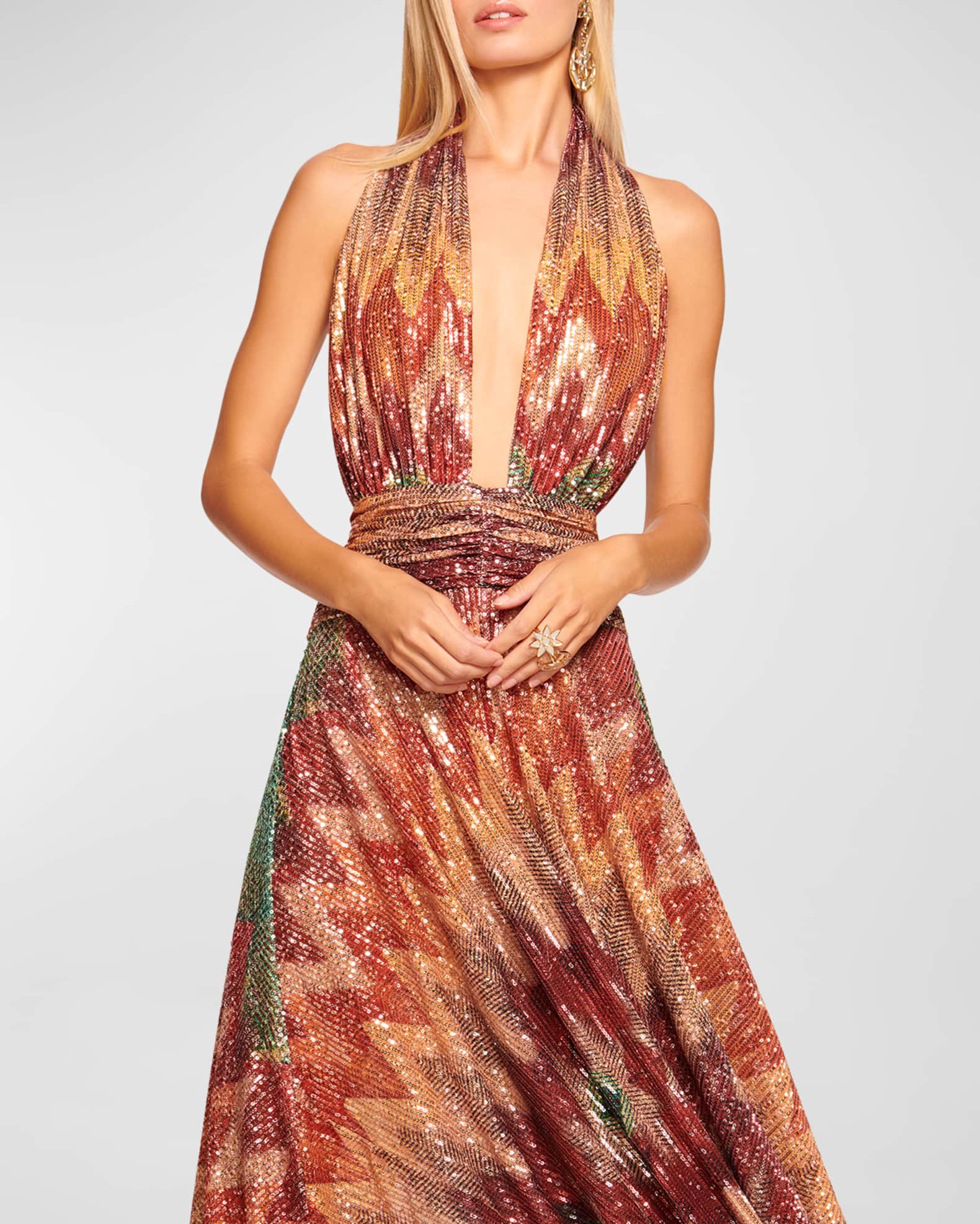 Ramy Brook Reyna Sequined Chevron Maxi Dress | Neiman Marcus