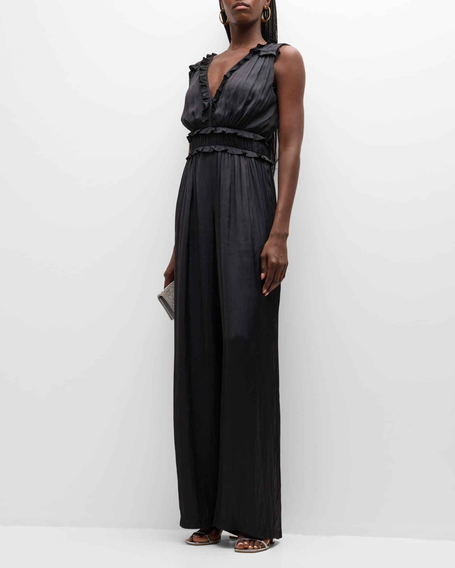 Ramy Brook Katelyn Wide-Leg Satin Jumpsuit | Neiman Marcus