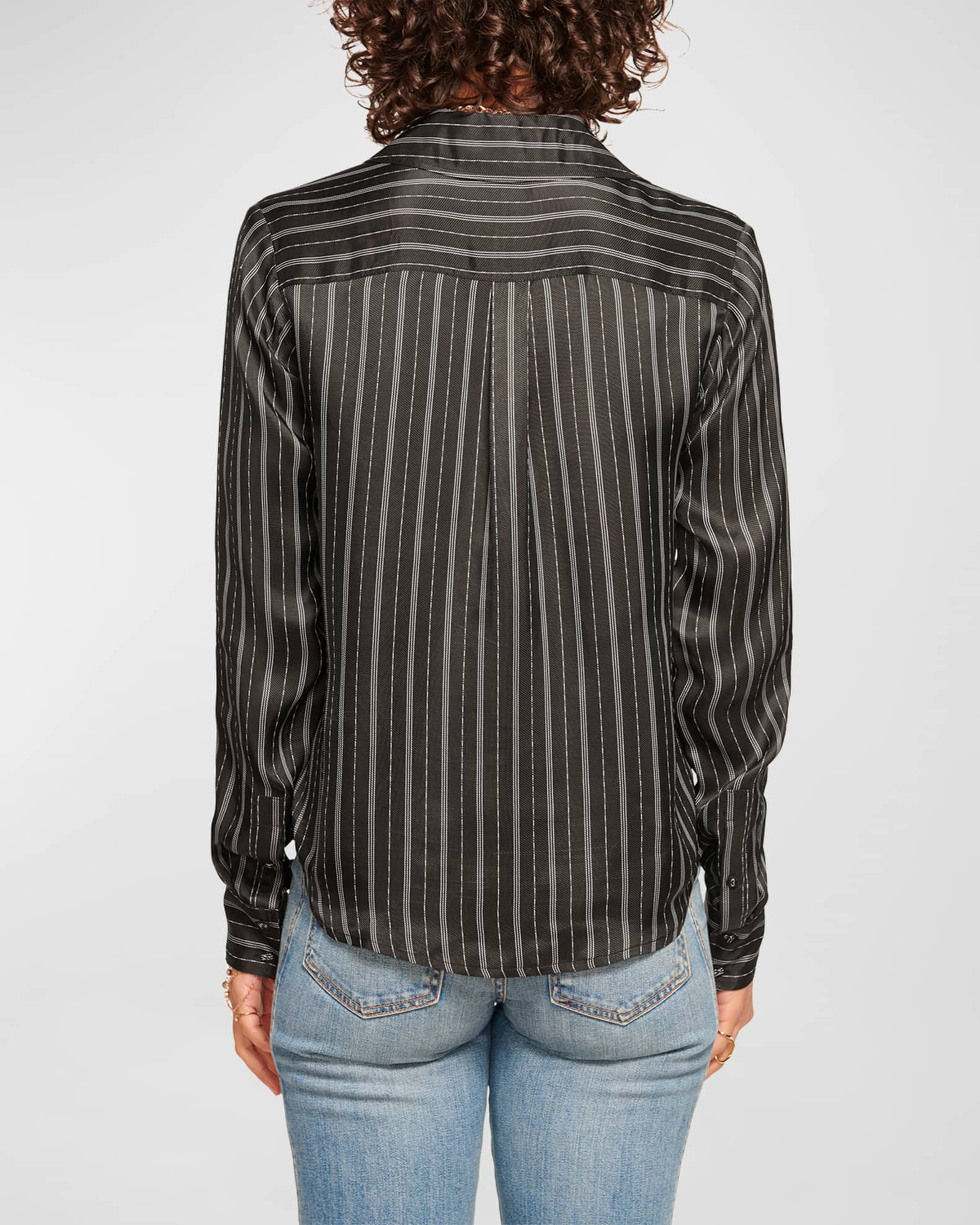 Ramy Brook Jamie Satin Striped Twill Blouse | Neiman Marcus