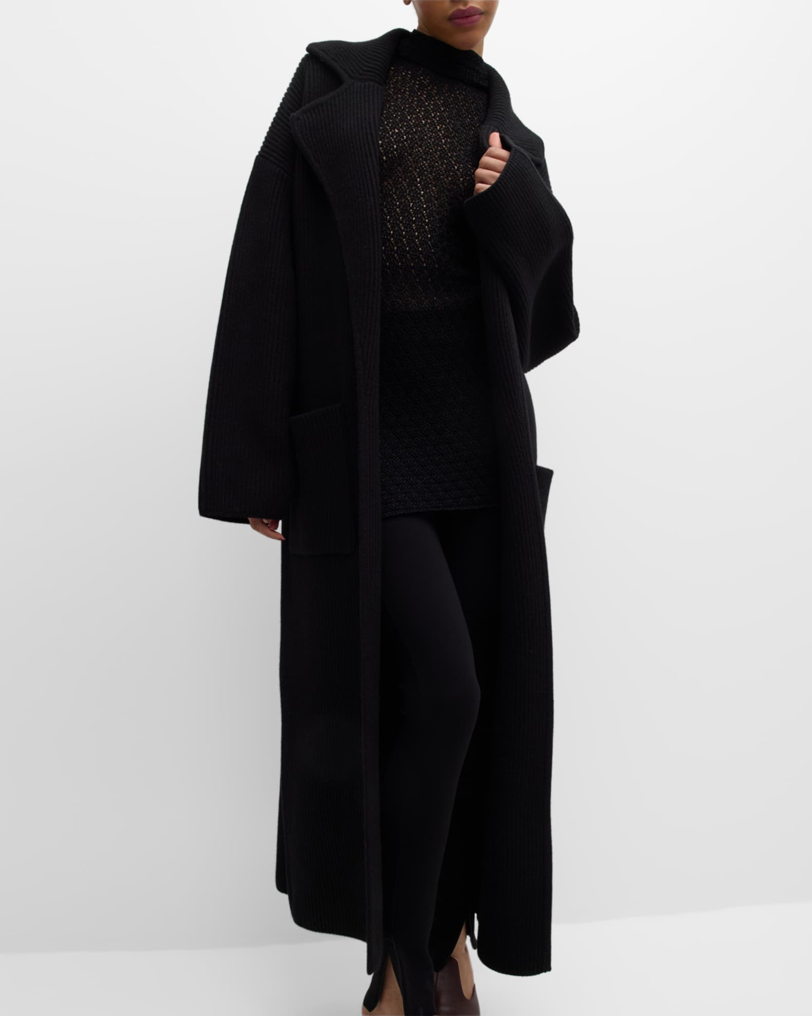 Toteme Wool Rib Knit Cardigan Coat | Neiman Marcus