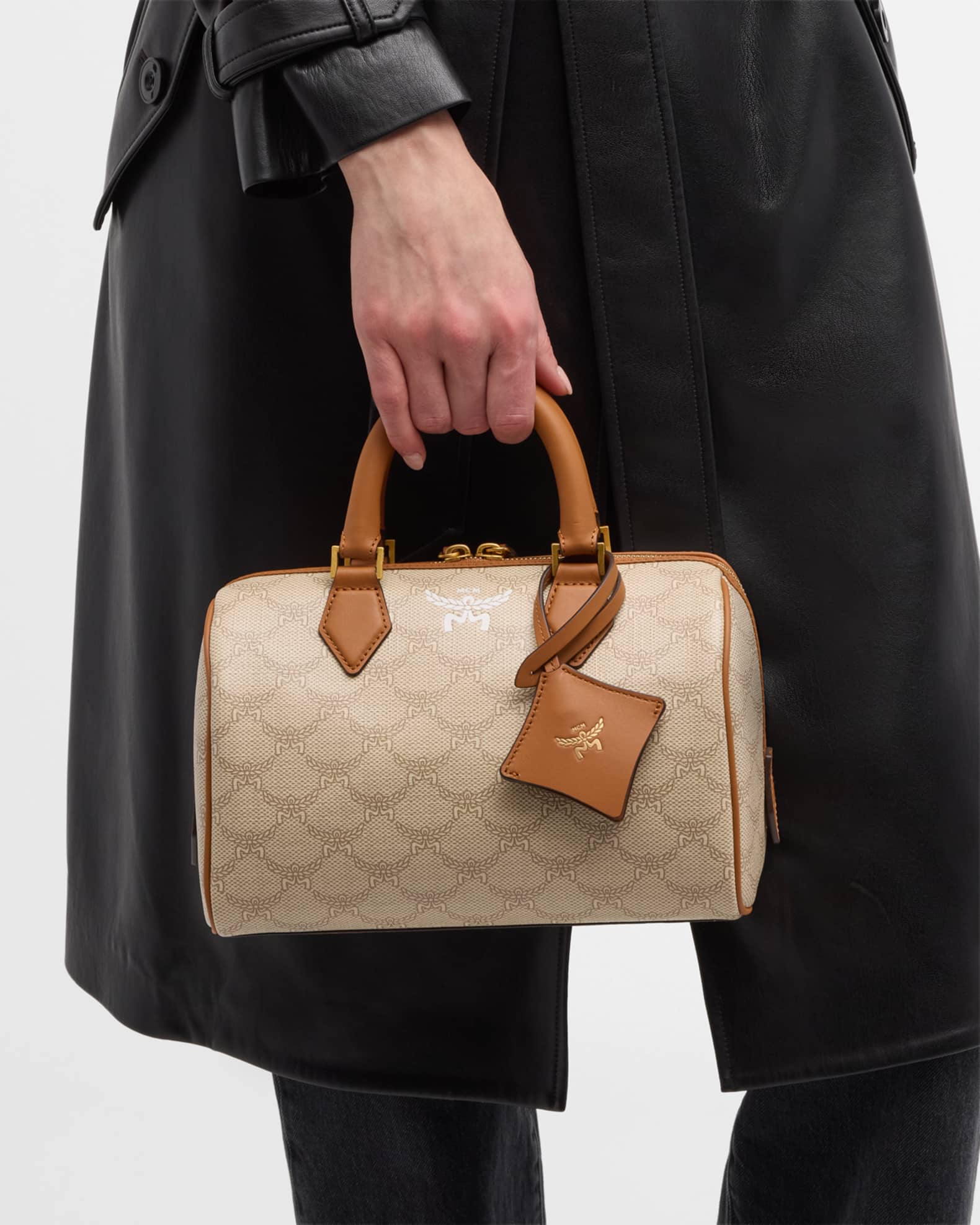 MCM Ella Monogram Boston Top-Handle Bag | Neiman Marcus