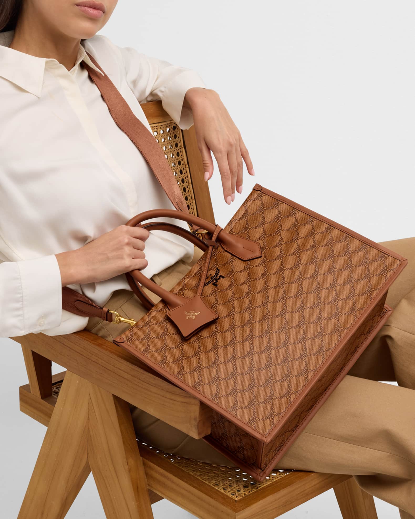 MCM Lauretos Monogram Canvas Tote Bag | Neiman Marcus