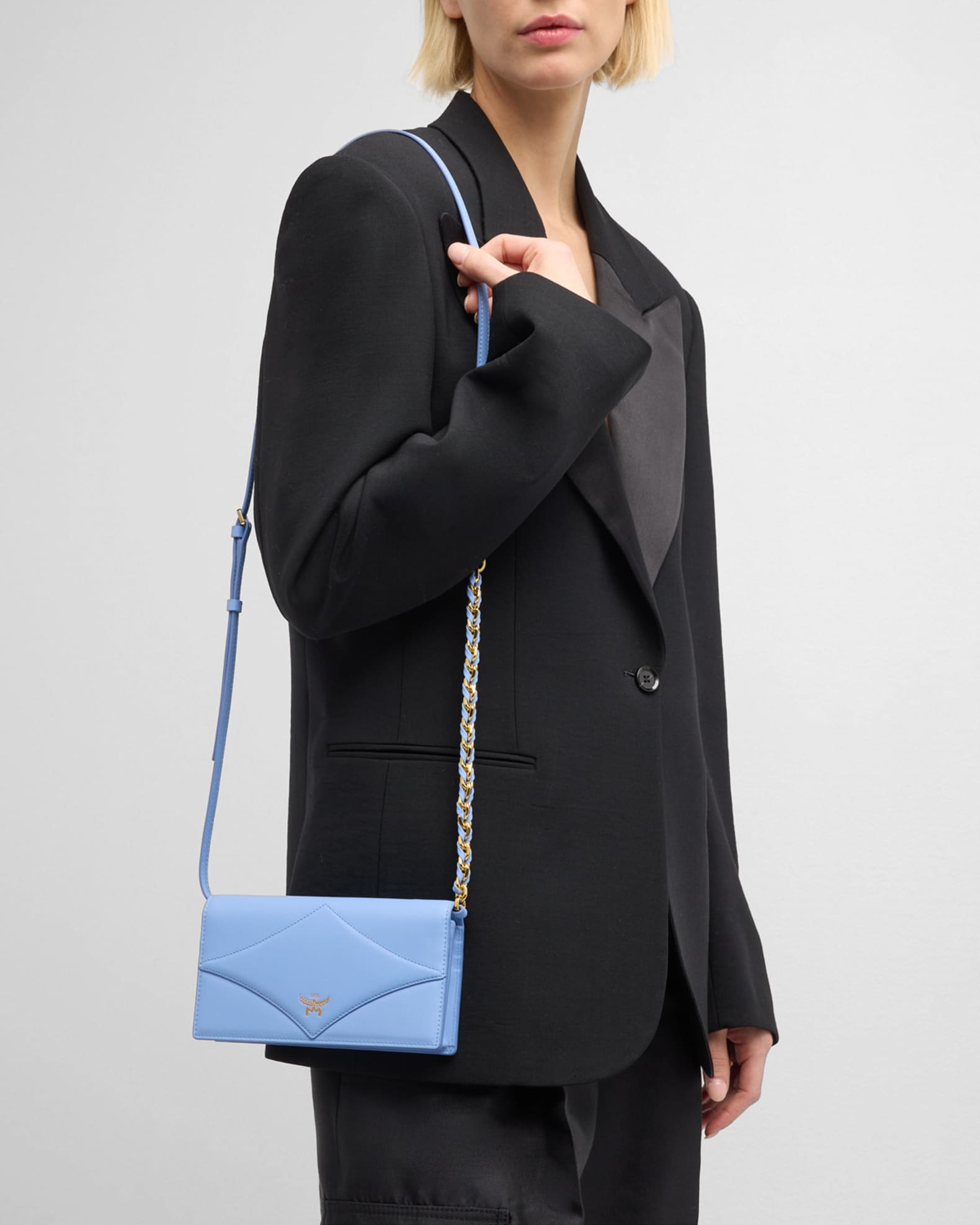 MCM Diamond Flap Leather Wallet on Chain | Neiman Marcus