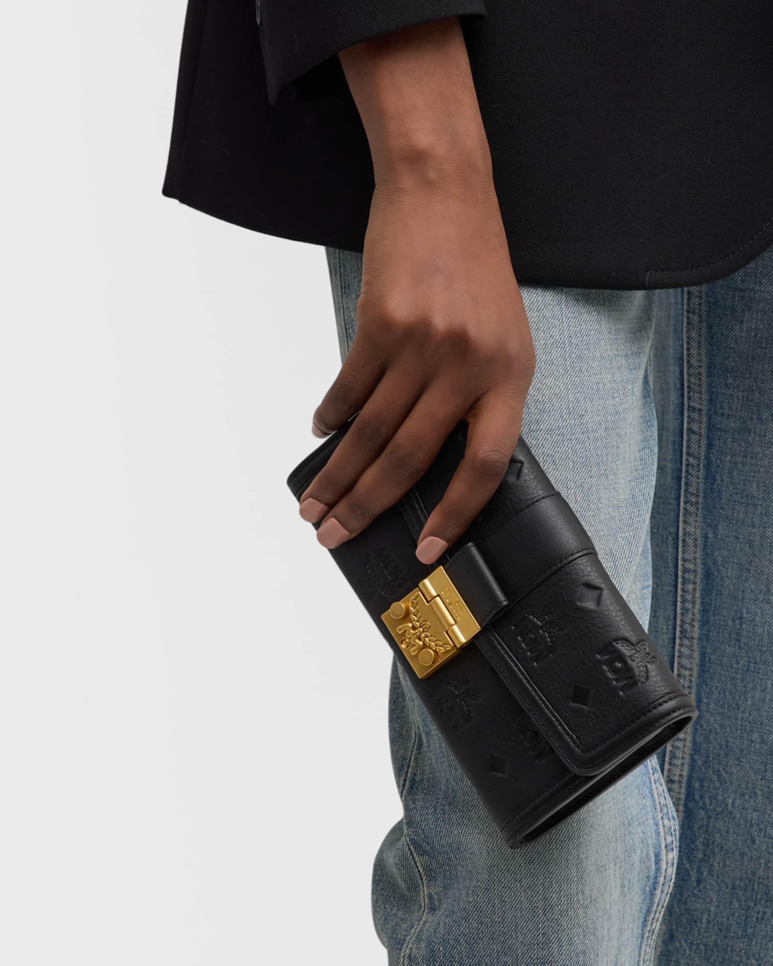 MCM Tracy Logo-Embossed Leather Wallet on Chain | Neiman Marcus