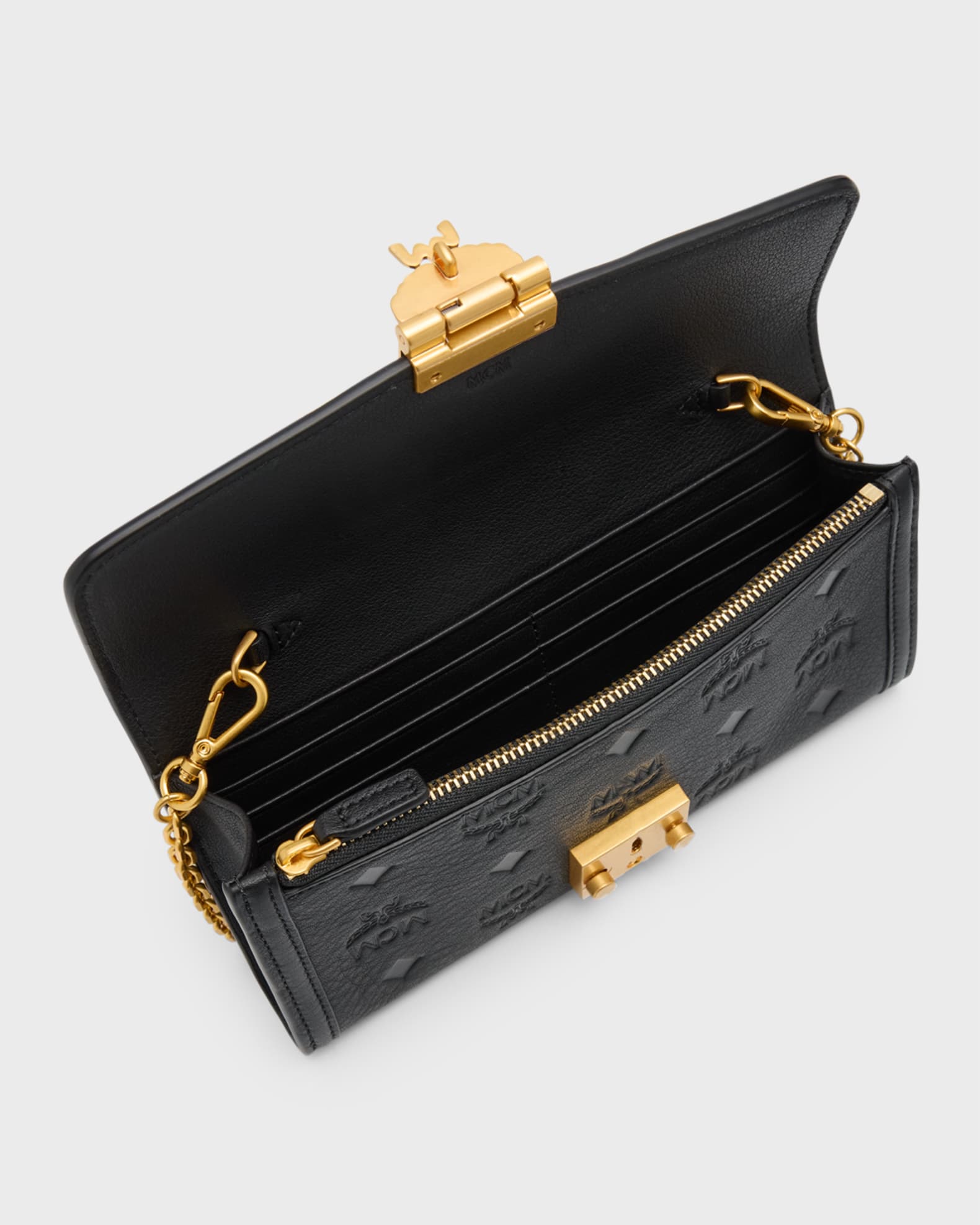 MCM Tracy Logo-Embossed Leather Wallet on Chain | Neiman Marcus