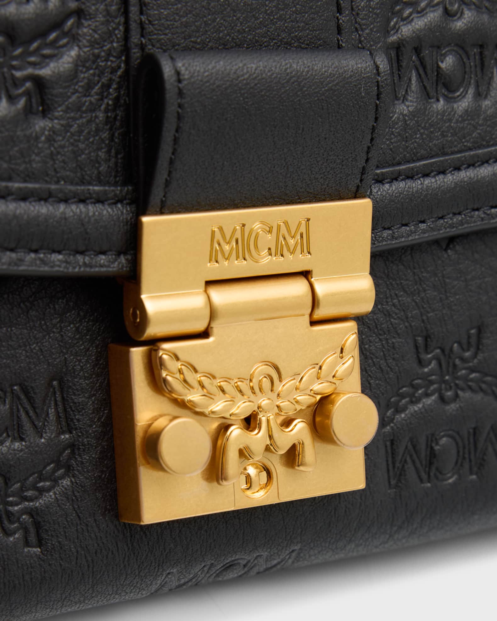 MCM Tracy Logo-Embossed Leather Wallet on Chain | Neiman Marcus