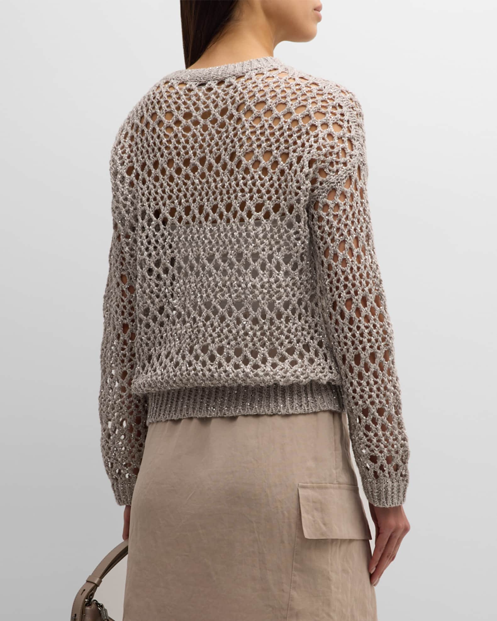 Brunello Cucinelli Paillette Open Weave Sweater with Tube Top | Neiman ...